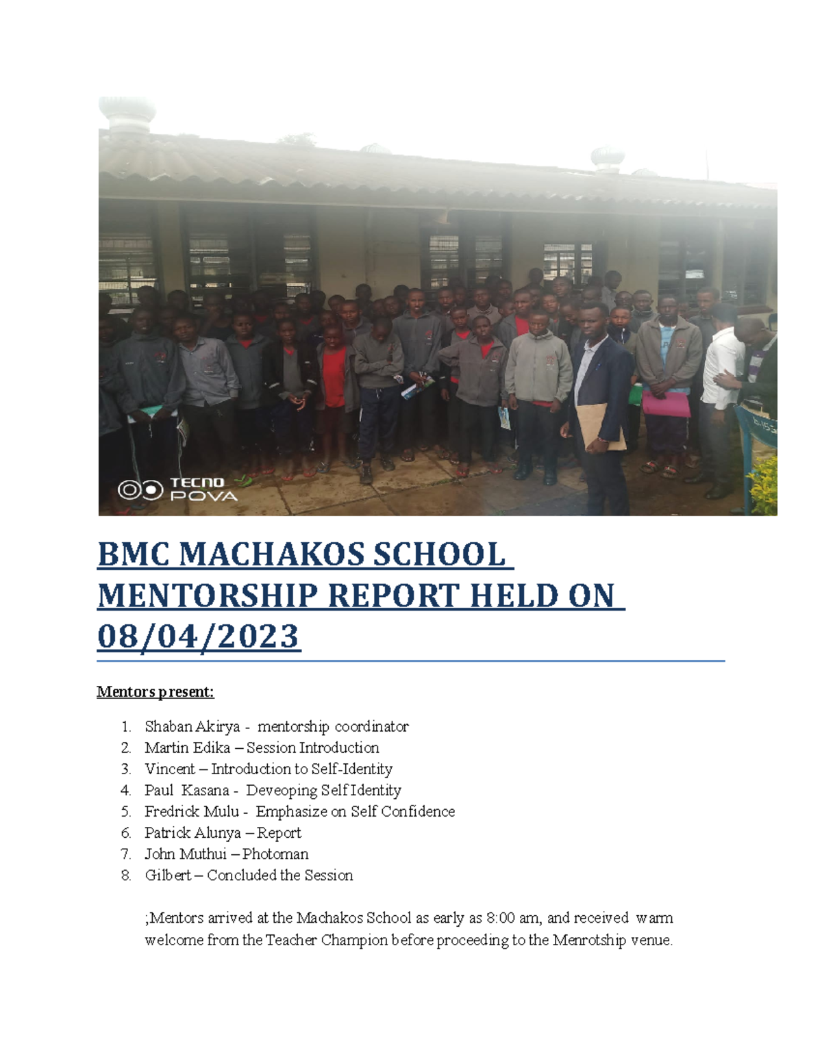 BMC Machakos School Mentorship Report - BMC MACHAKOS SCHOOL MENTORSHIP ...