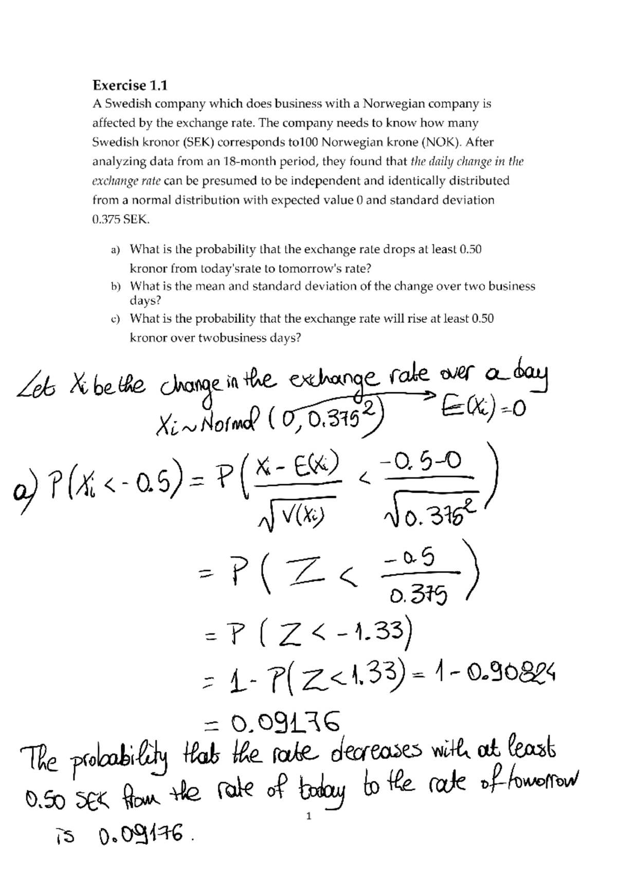 Handwritten solutions from exercise 1 - ST108G - Studocu