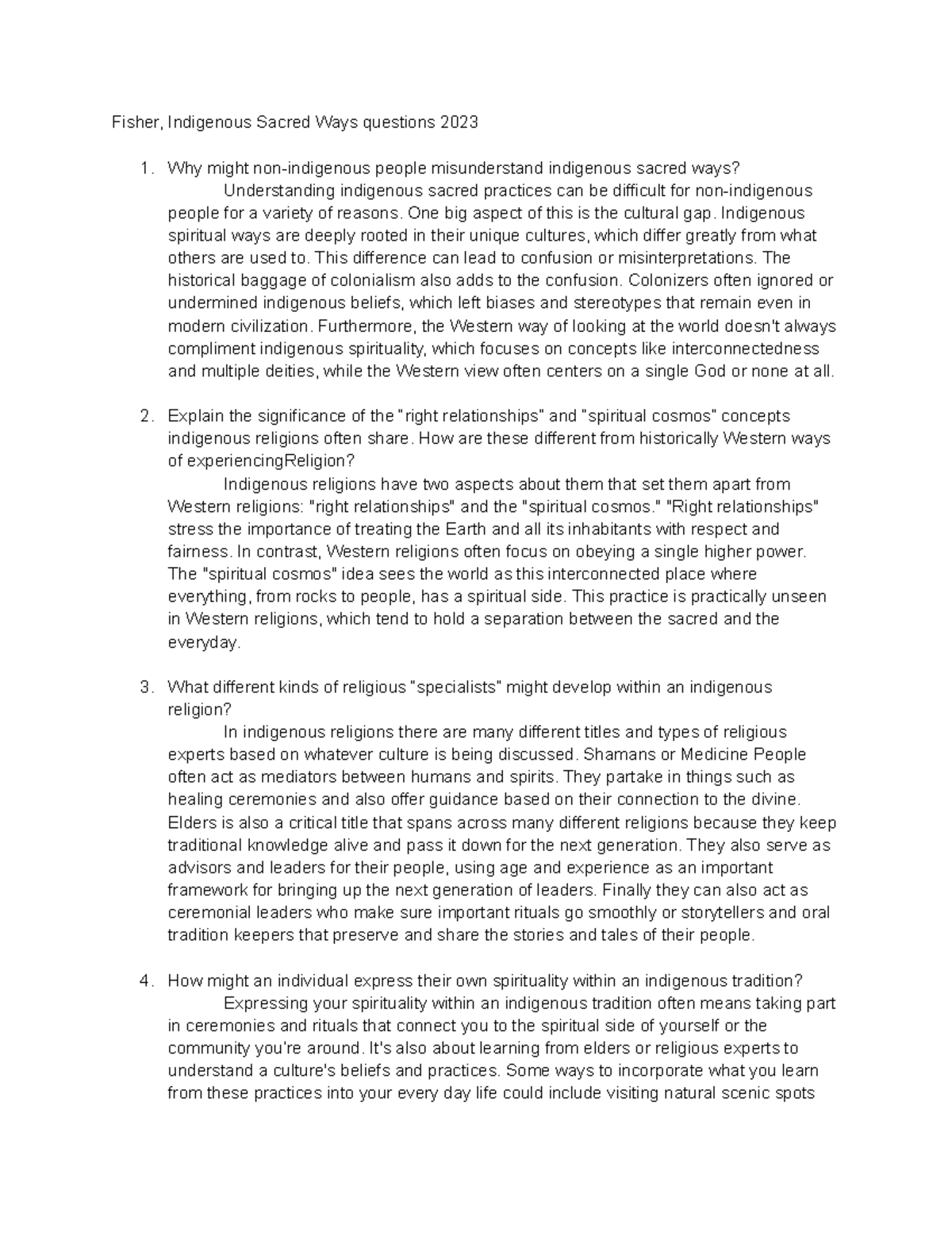 Indigenous Religions - homework - Fisher, Indigenous Sacred Ways ...