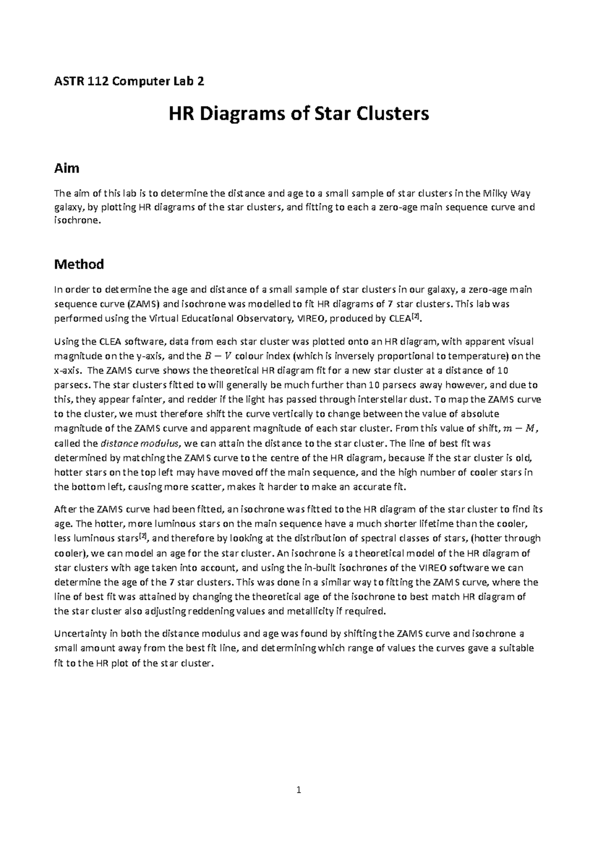 Lab2 excellent example - ASTR 112 Computer Lab 2 HR Diagrams of Star ...