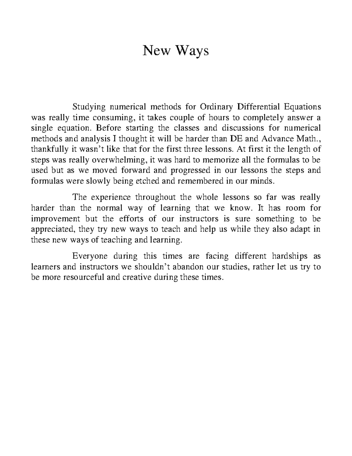 Numerical method - Before starting the classes and discussions for ...