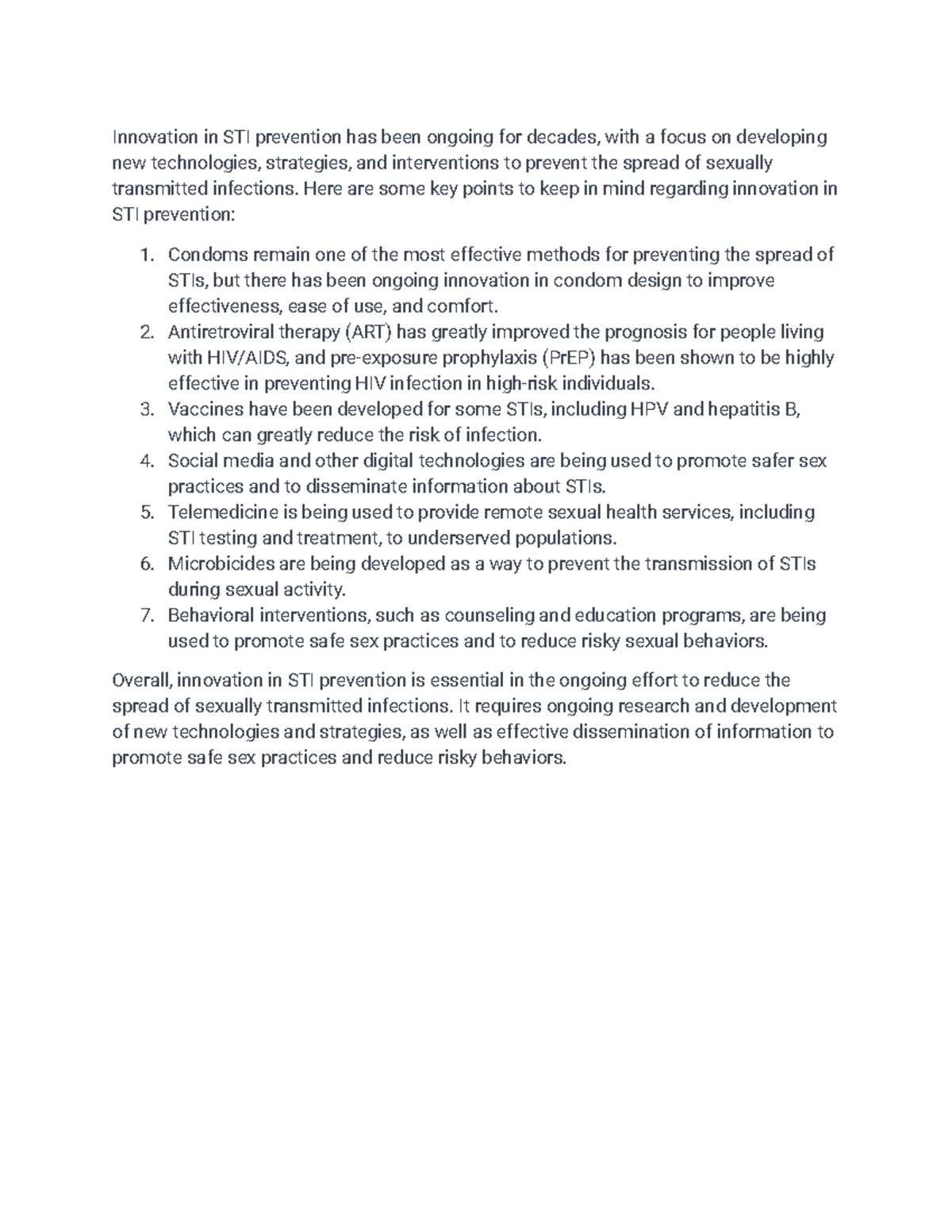Innovations in STI Prevention - Here are some key points to keep in ...