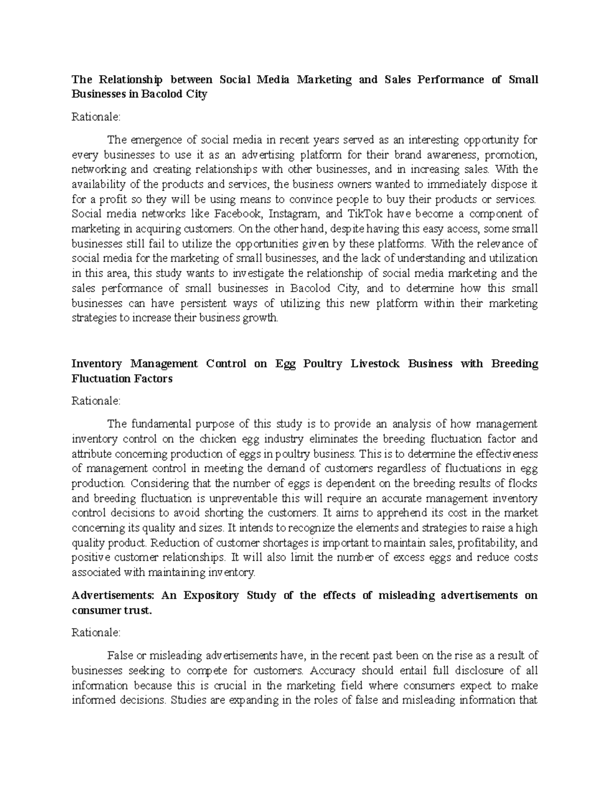 Accounting Research Rationale on the Study - The Relationship between ...