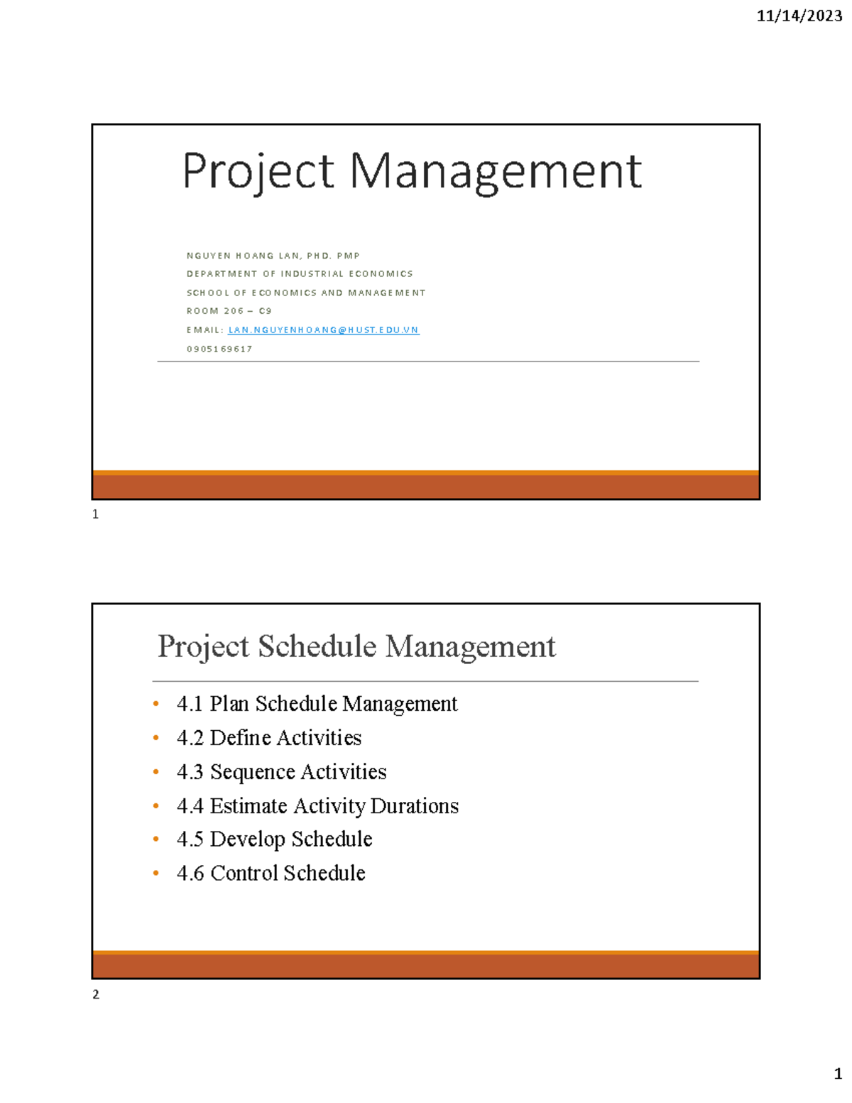 Chap 4 2023 Project Management lecturenote schedule - Project ...