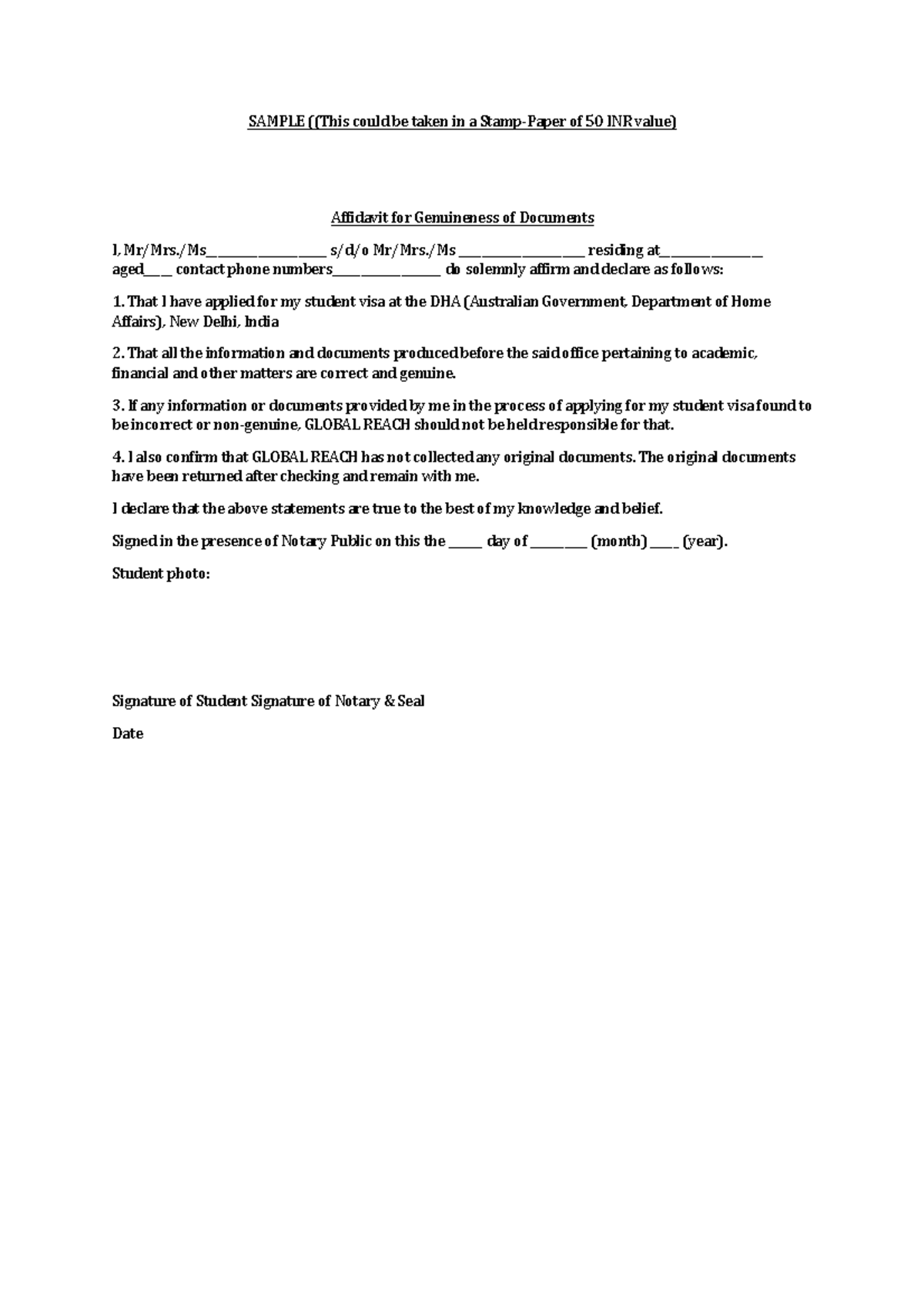 Genuiness - Sample - SAMPLE ((This could be taken in a Stamp-Paper of ...