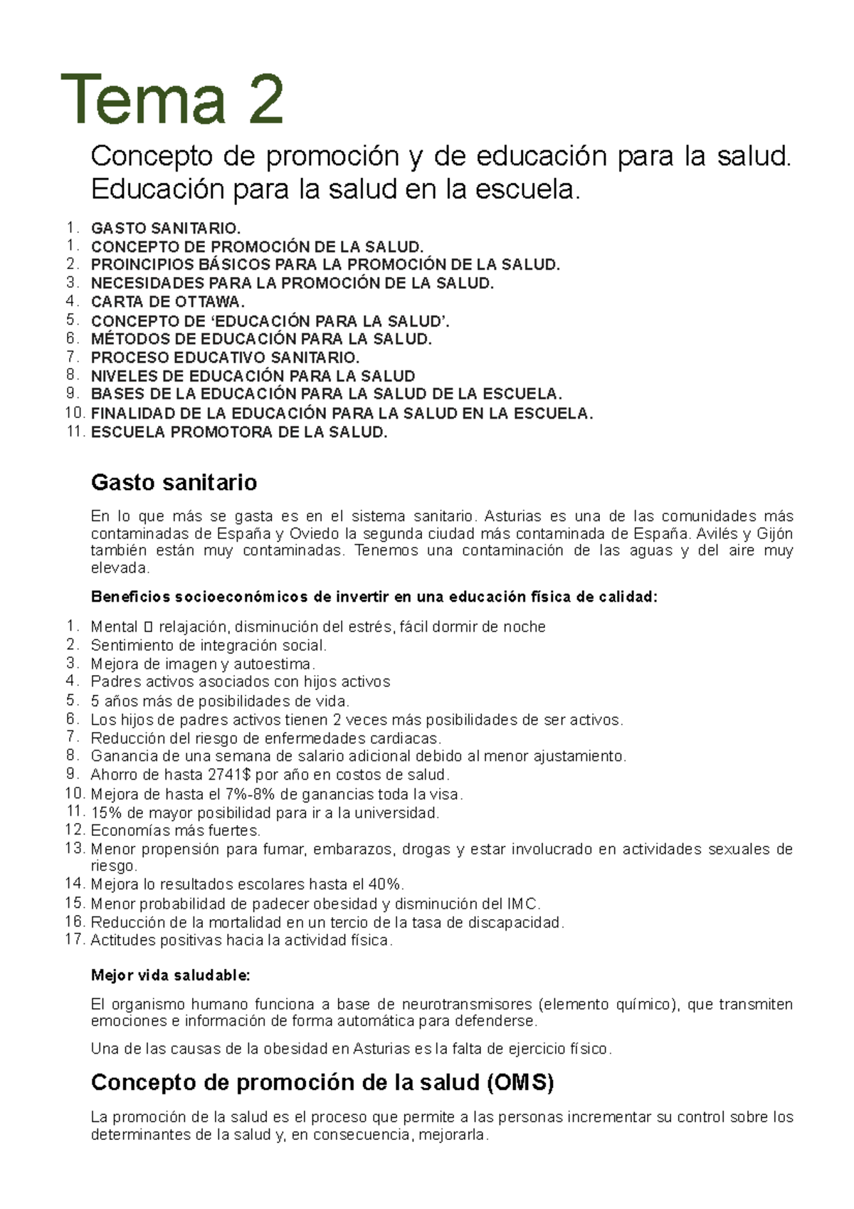 Tema 2 salud - Tema 2 Concepto de promoción y de educación para la ...