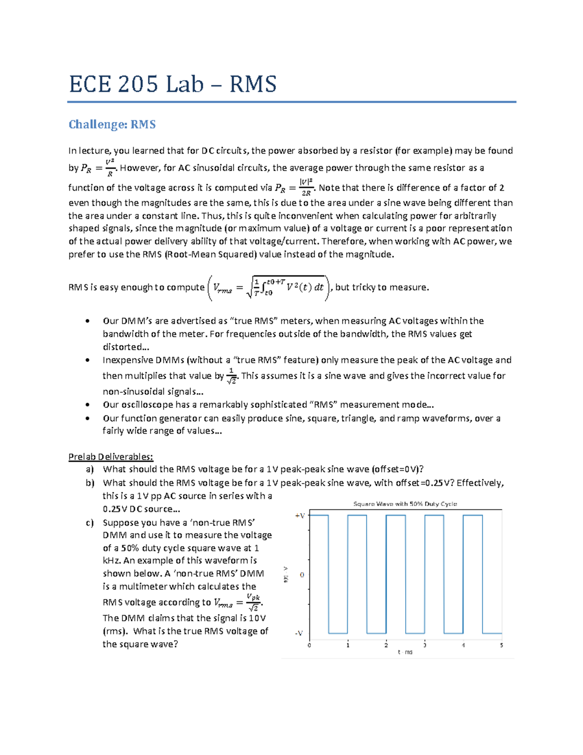 Rms challenge - lab - ECE 205 Lab – RMS Challenge: RMS In lecture, you ...