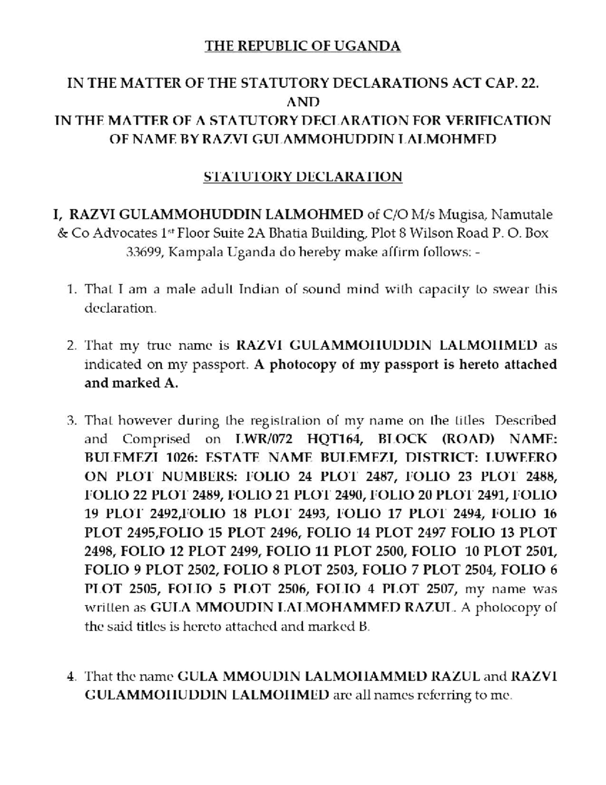 Statutory Declaration - Corporate Law - Studocu