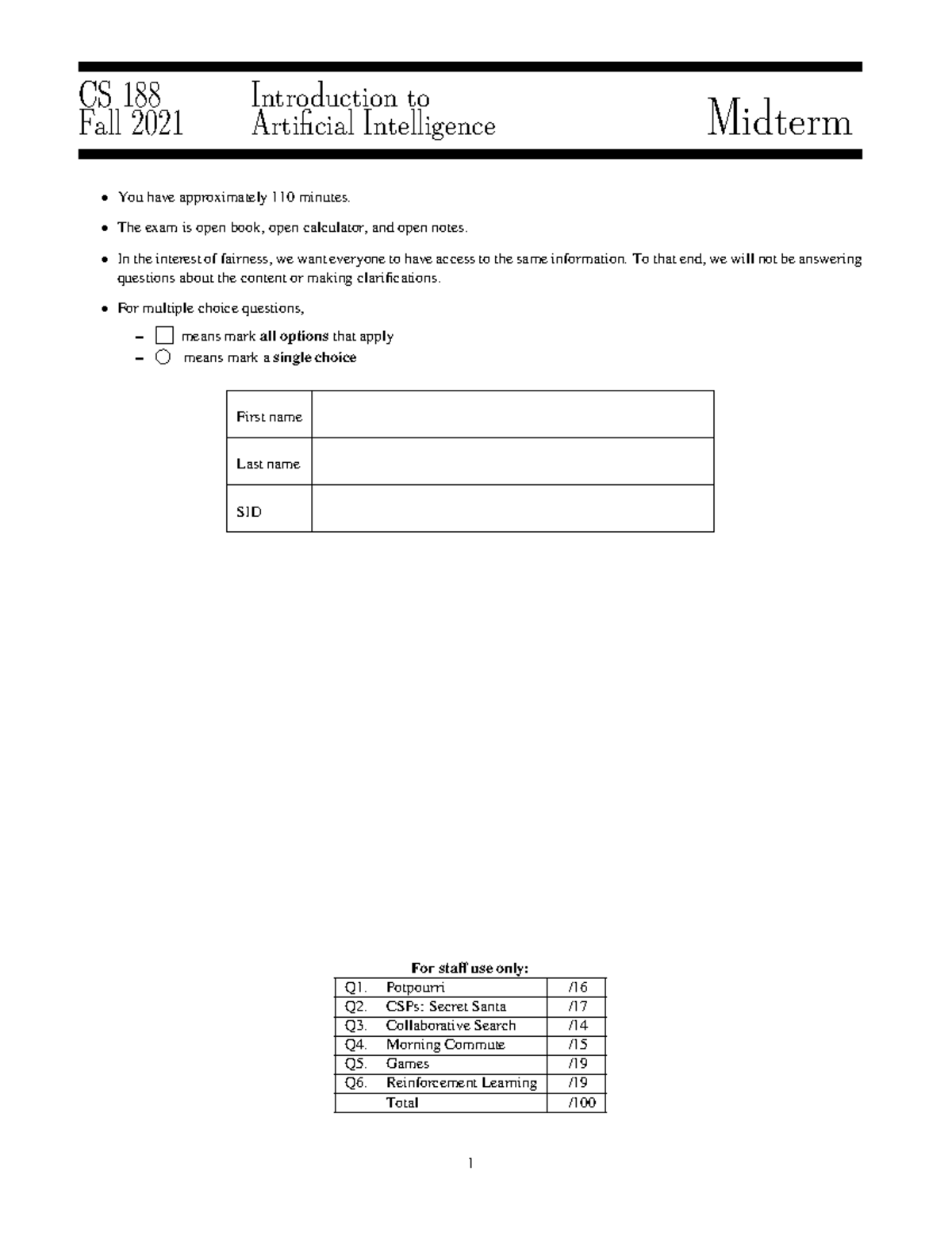 Cs188 fa21 mt sol - CS170 - Studocu