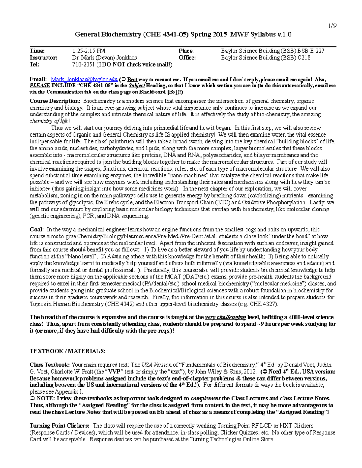 CHE 4341-05 S15 Syllabus v.1.0 - General Biochemistry (CHE Spring 2015 ...