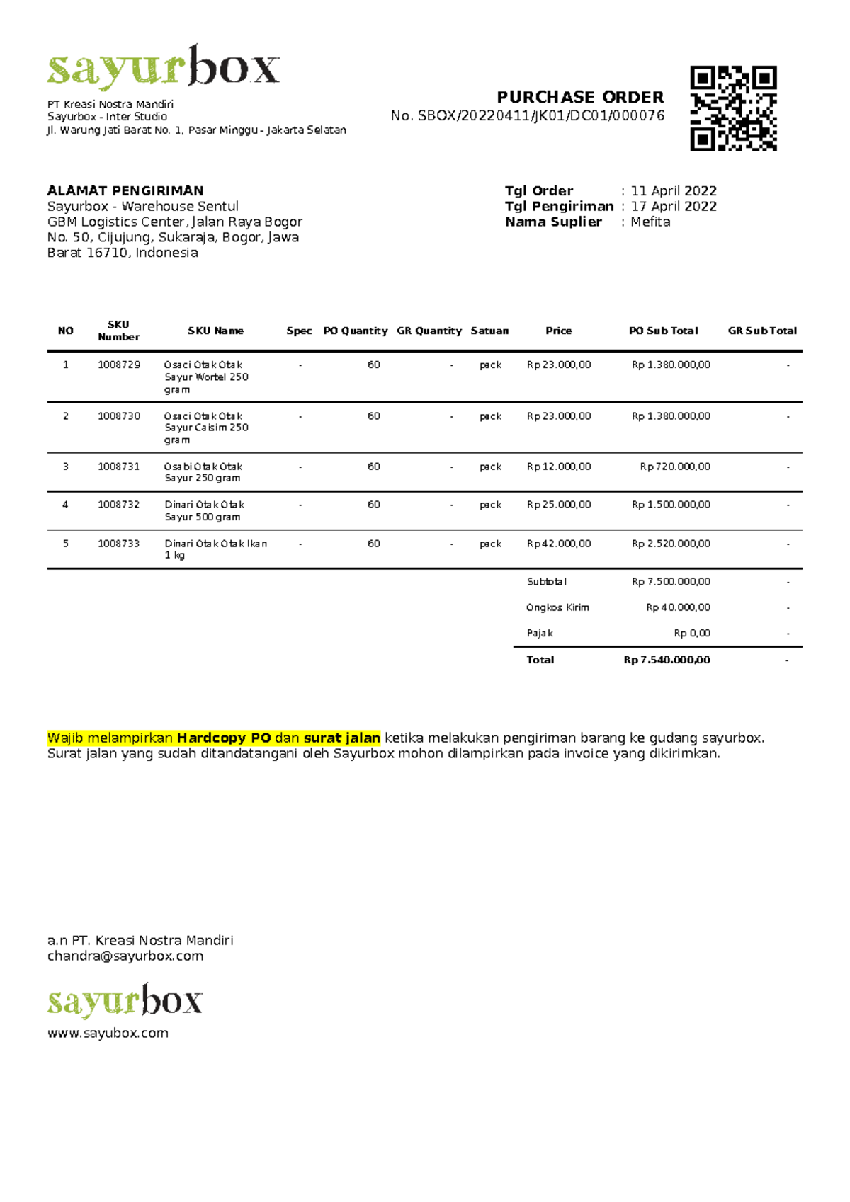 contoh format po - NO NumberSKU SKU Name Spec PO Quantity GR Quantity ...