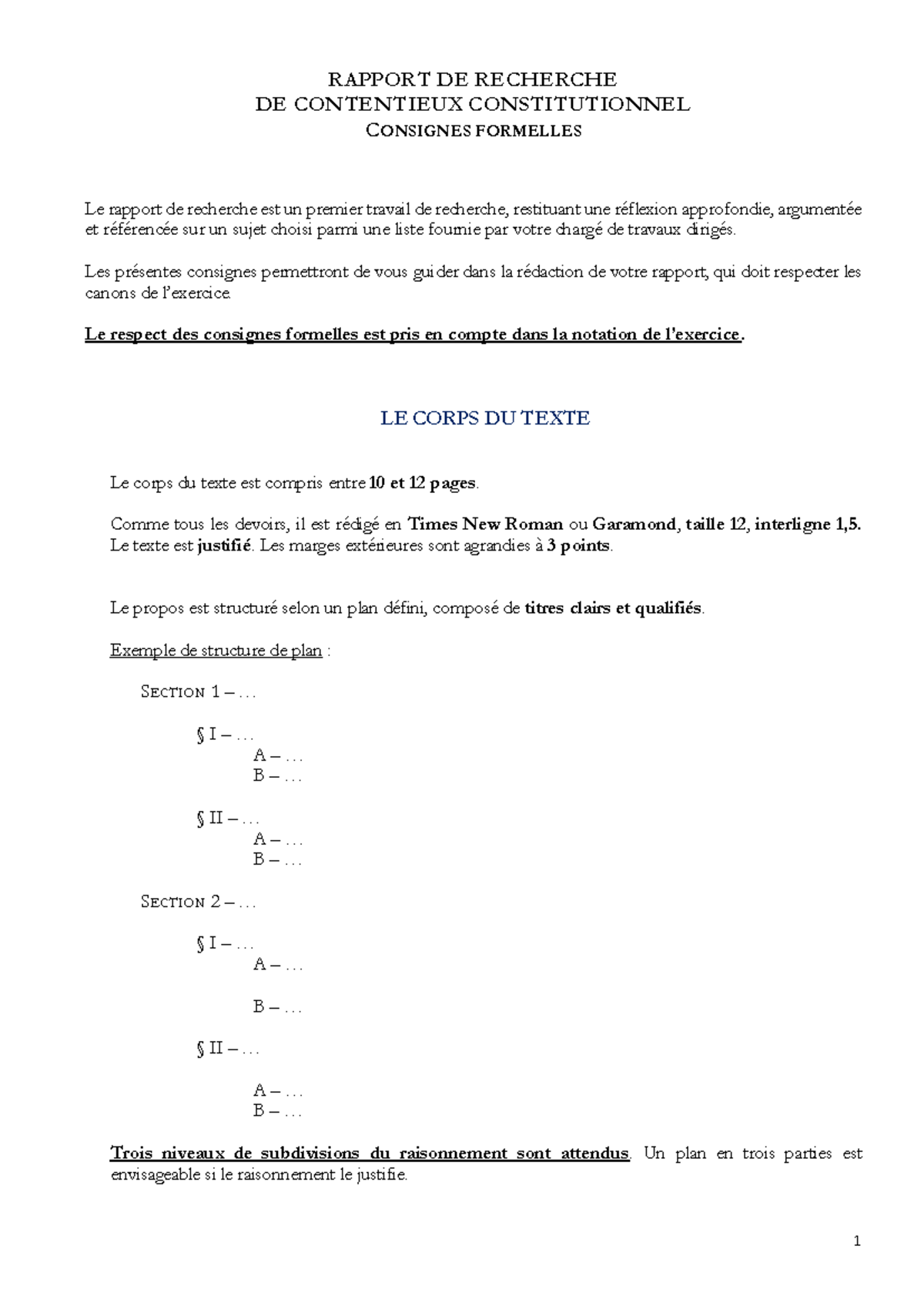 Consignes formelles pour le rapport de recherche - RAPPORT DE RECHERCHE ...