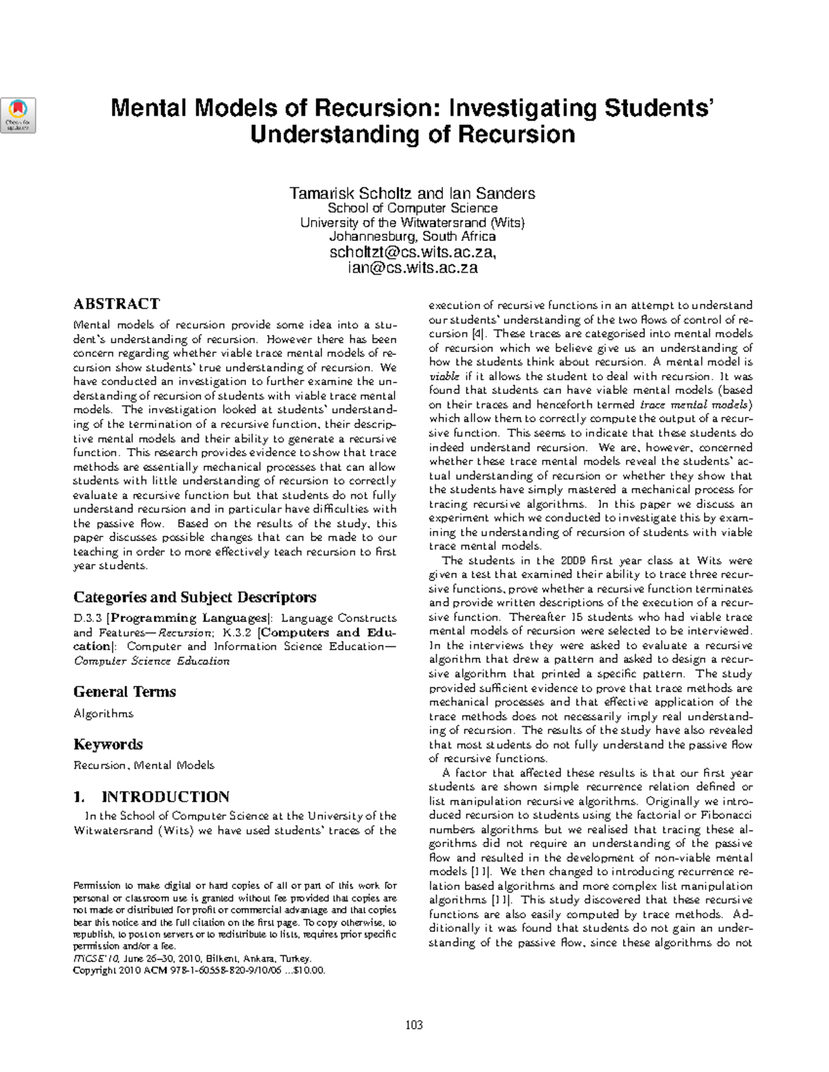 Mentalmodel recursion - Mental Models of Recursion: Investigating Students’ Understanding of ...