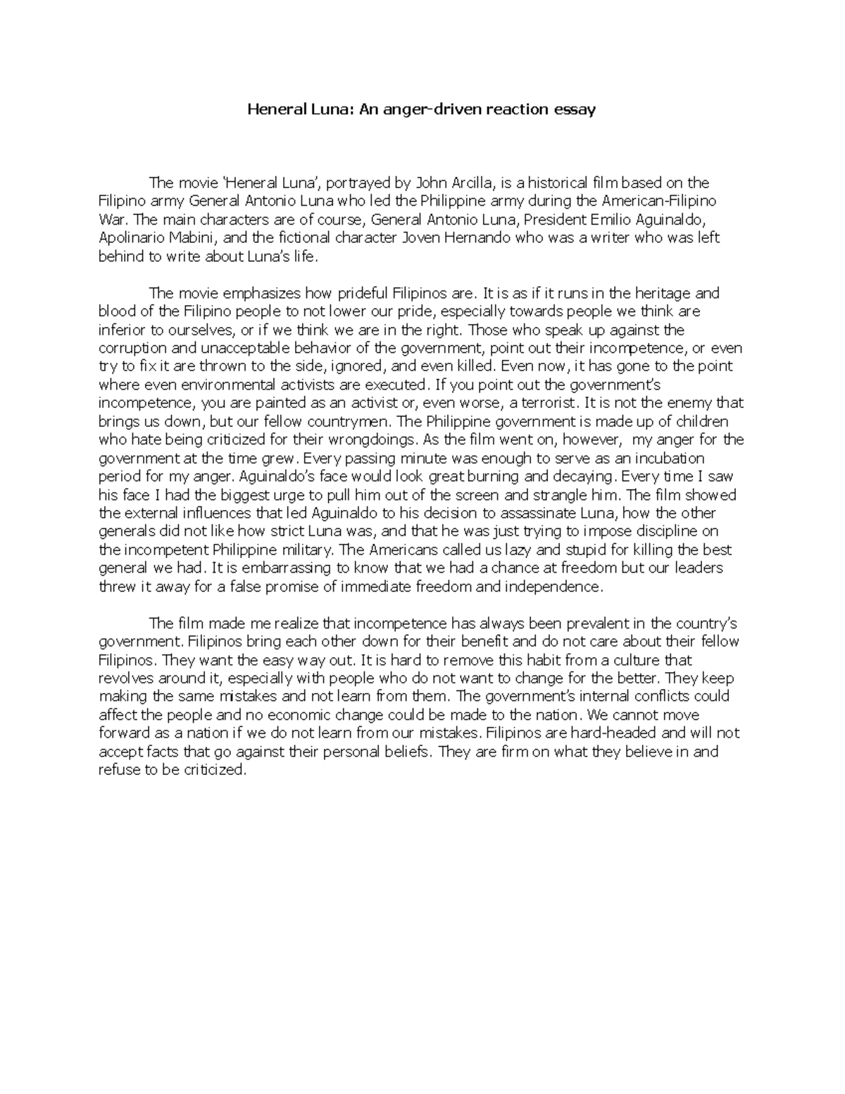 Heneral Luna Reaction Essay - Heneral Luna: An anger-driven reaction ...