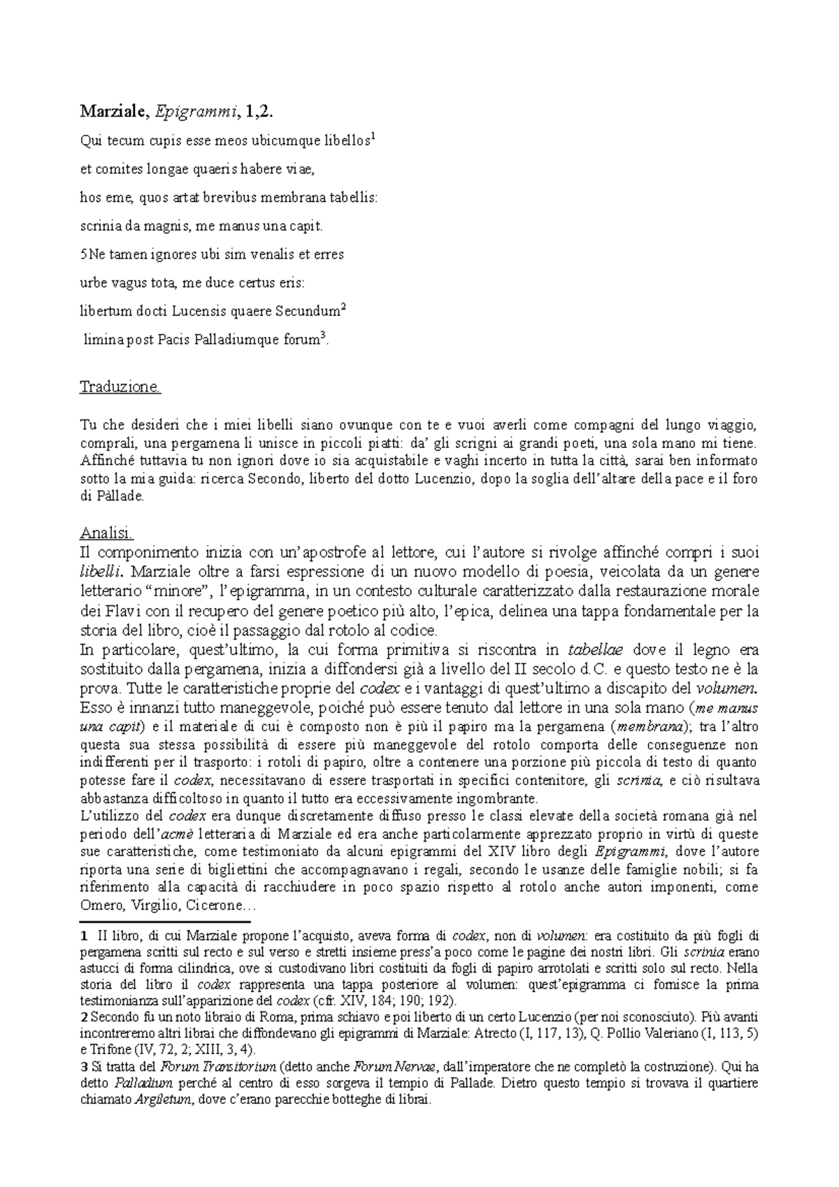 Marziale, 1,2 - Commento marzale - Marziale, Epigrammi, 1,2. Qui tecum ...