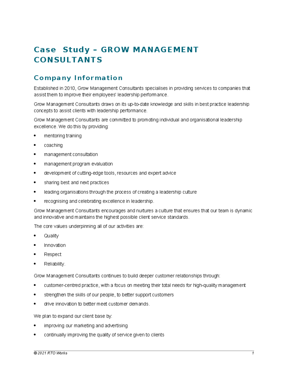 Case study - Case Study – GROW MANAGEMENT CONSULTANTS Company ...