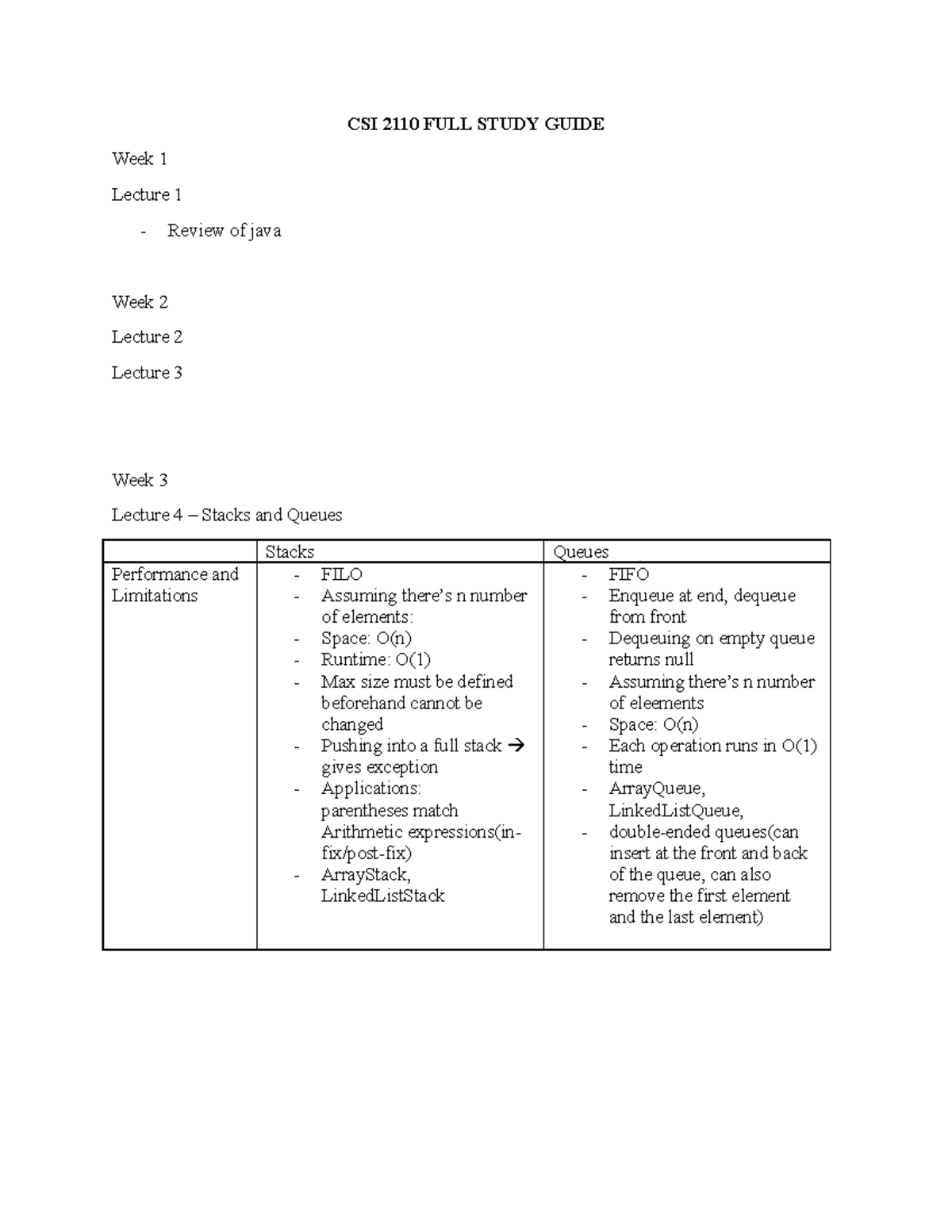 CSI 2110 Partial study guide - CSI 2110 FULL STUDY GUIDE Week 1 Lecture ...