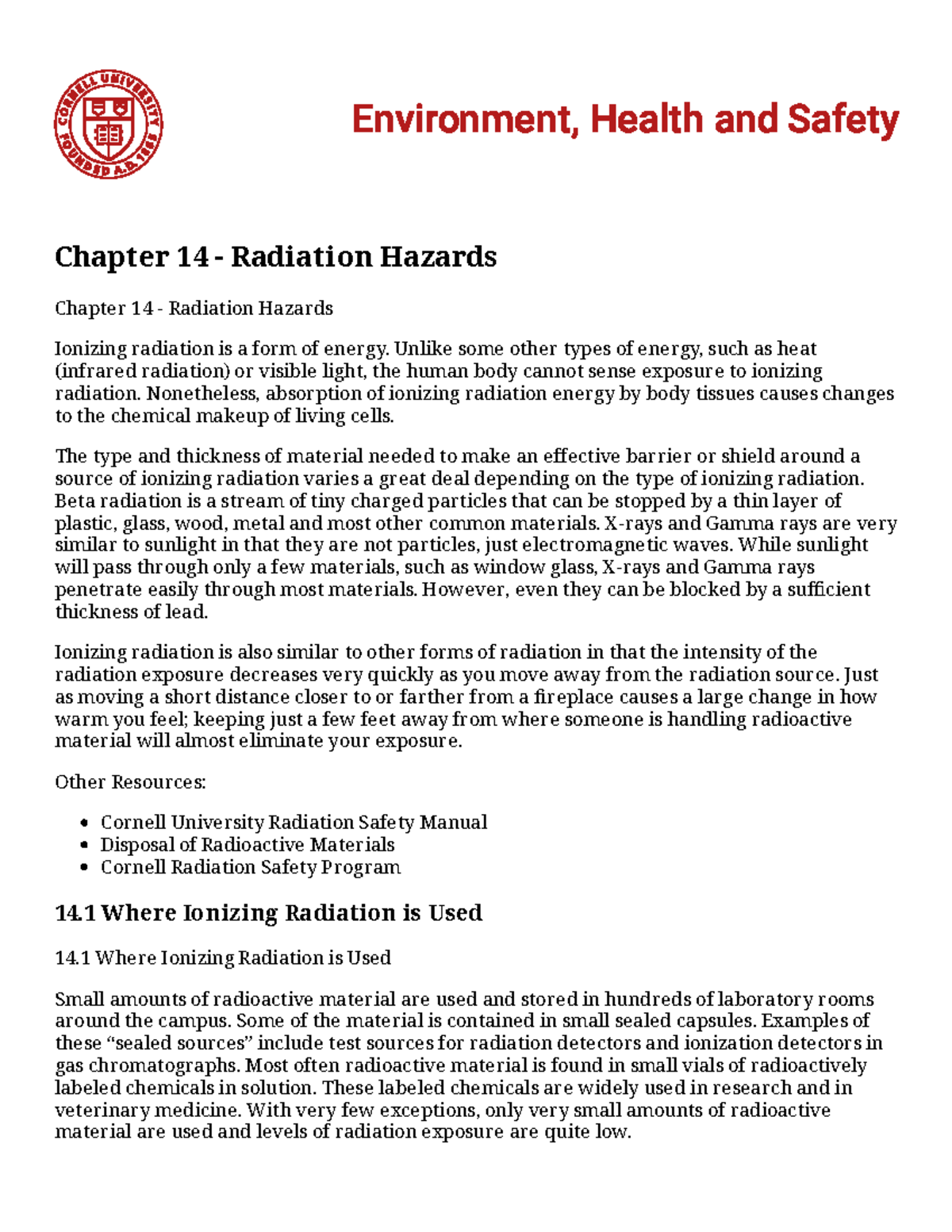 Chapter 14 - Radiation Hazards - Chapter 14 - Radiation Hazards Chapter ...