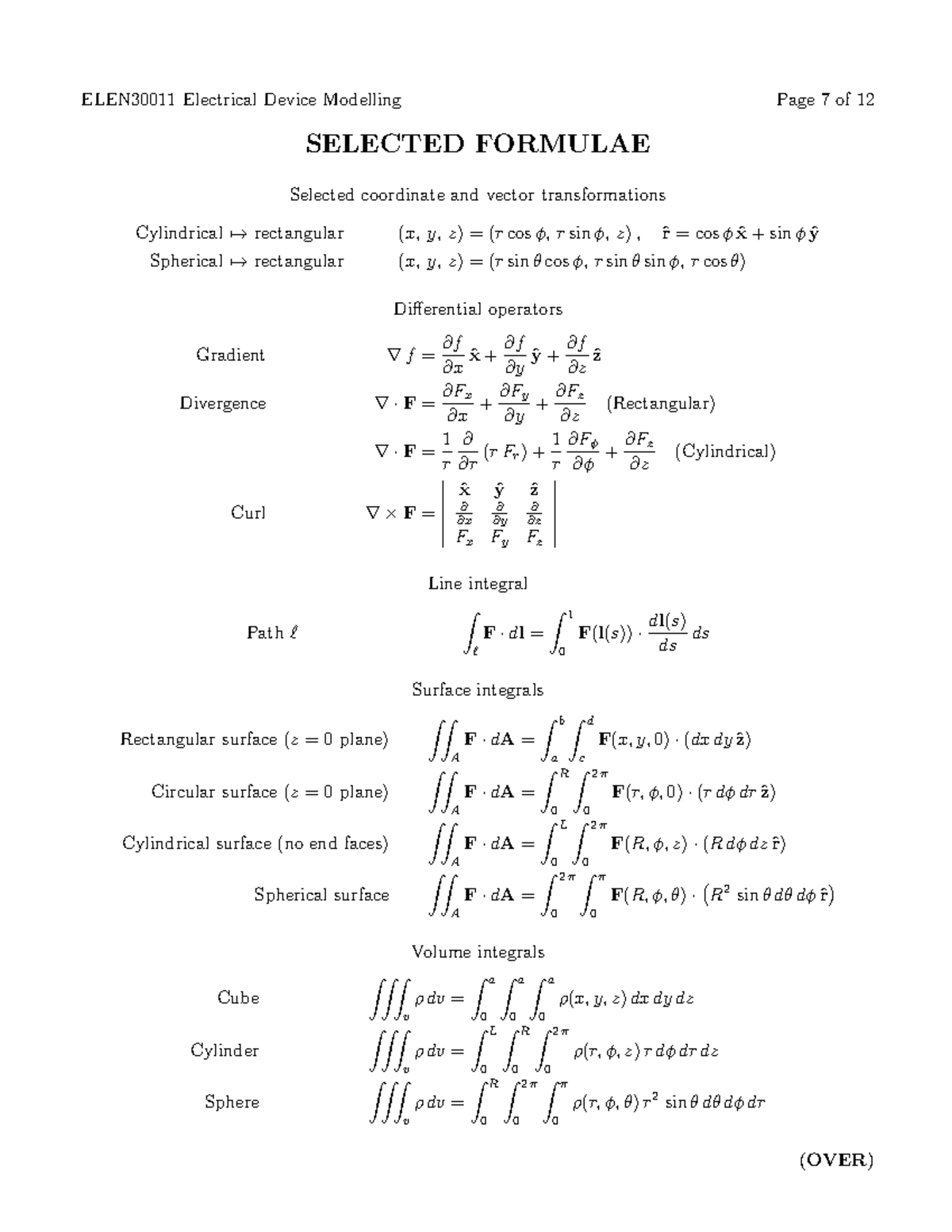 EDM MST formula sheet - ELEN30011 Electrical Device Modelling Page 7 of ...