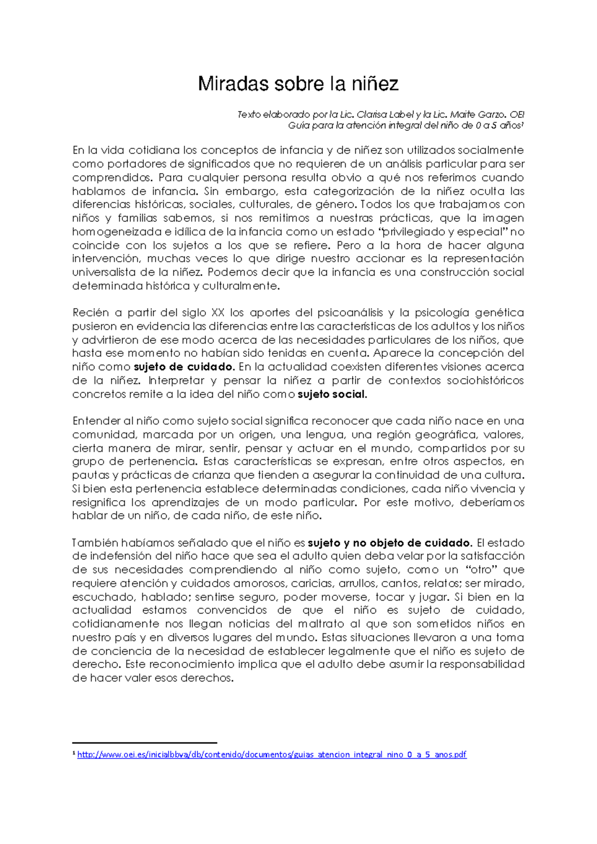 Lectura 1 Miradas sobre la niñez - Miradas sobre la niñez Texto ...