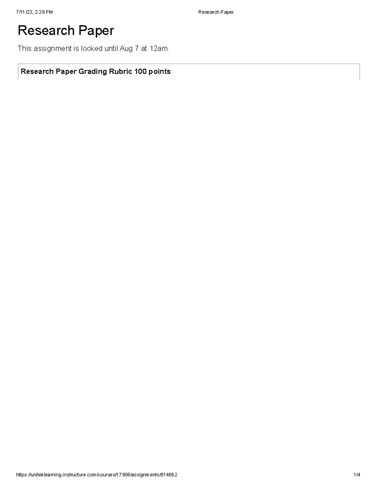 Research Paper - Rubric - Research Paper This assignment is locked ...