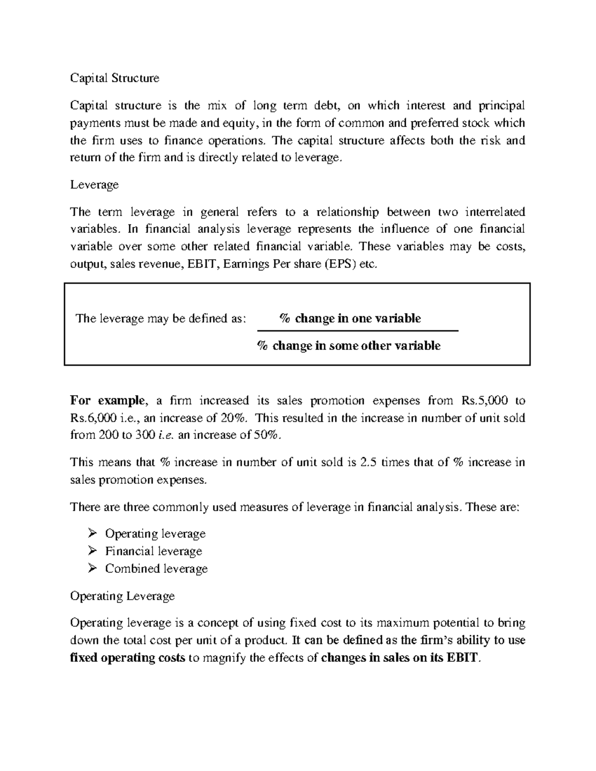 Capital structure with equations - Capital Structure Capital structure ...