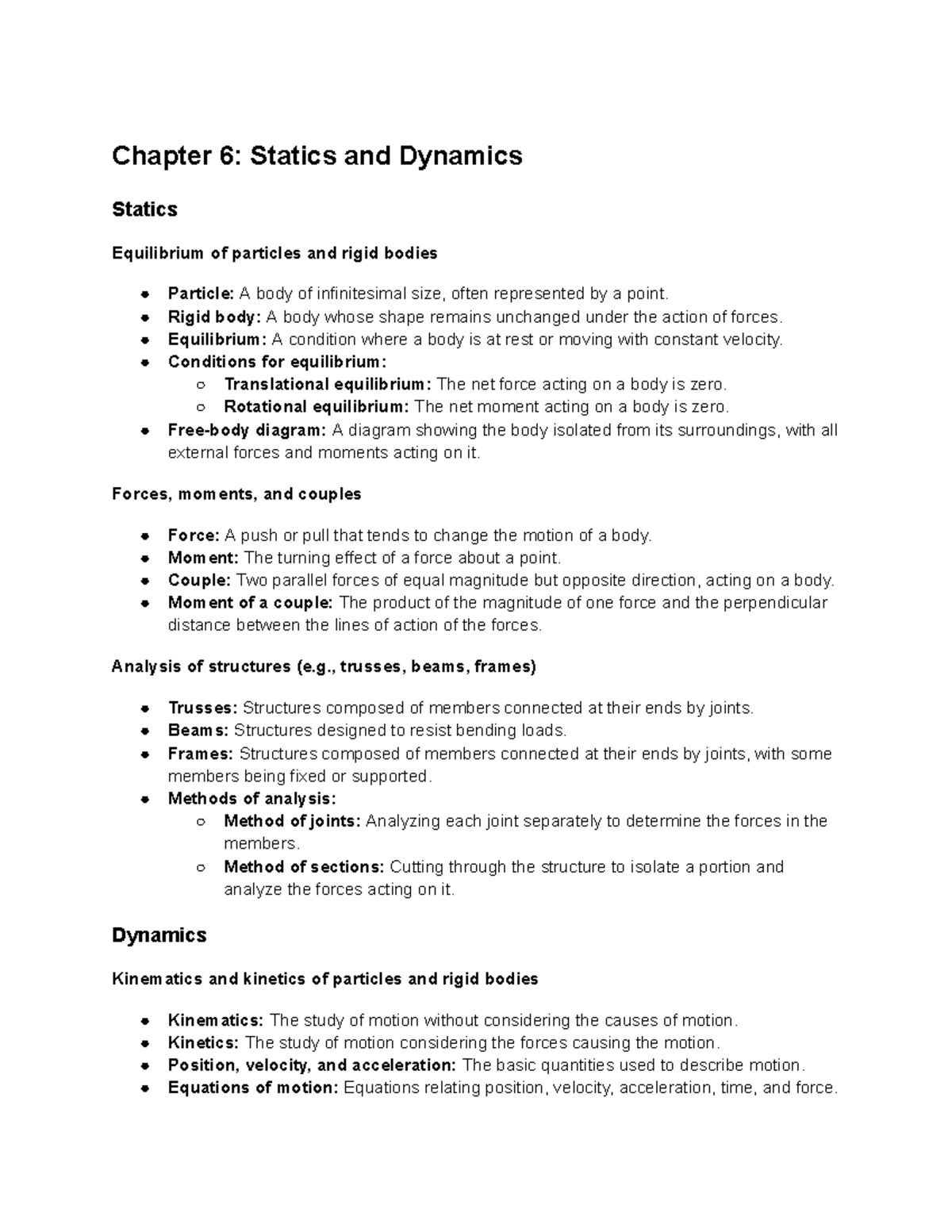 Chapter 6 Statics and Dynamics - Chapter 6: Statics and Dynamics ...