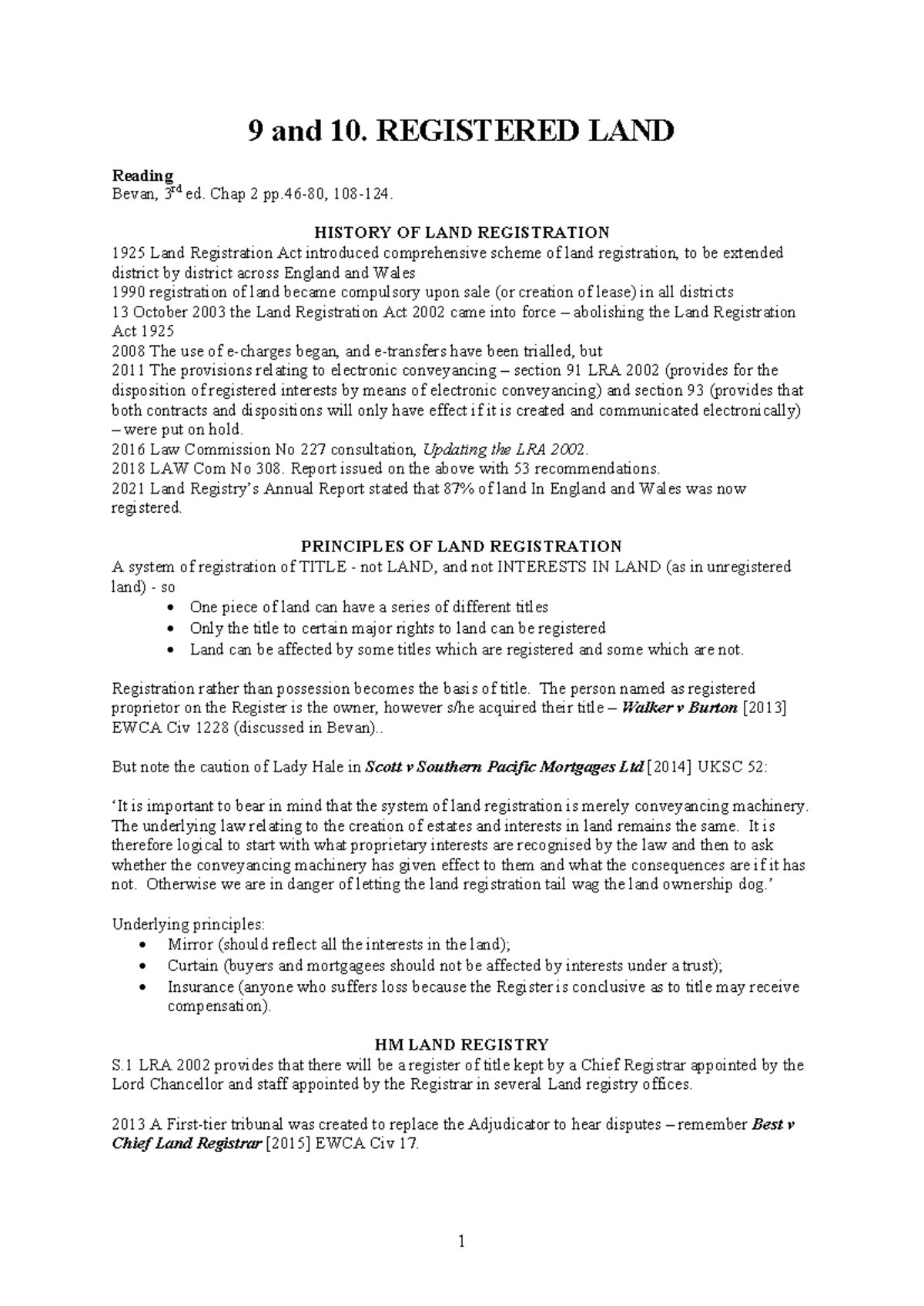 Registered Land - 9 and 10. REGISTERED LAND Reading Bevan, 3 rd ed ...