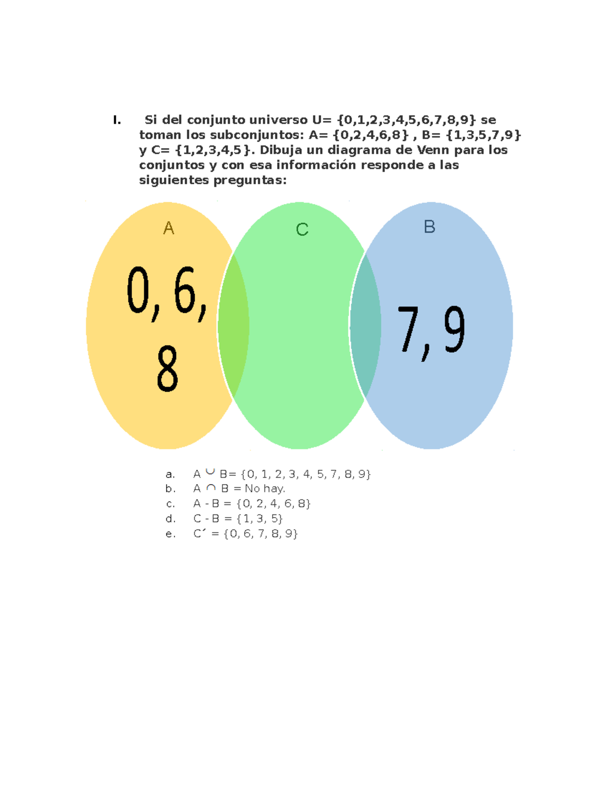 Ejercicios 1 FM - I. Si del conjunto universo U= {0,1,2,3,4,5,6,7,8,9 ...