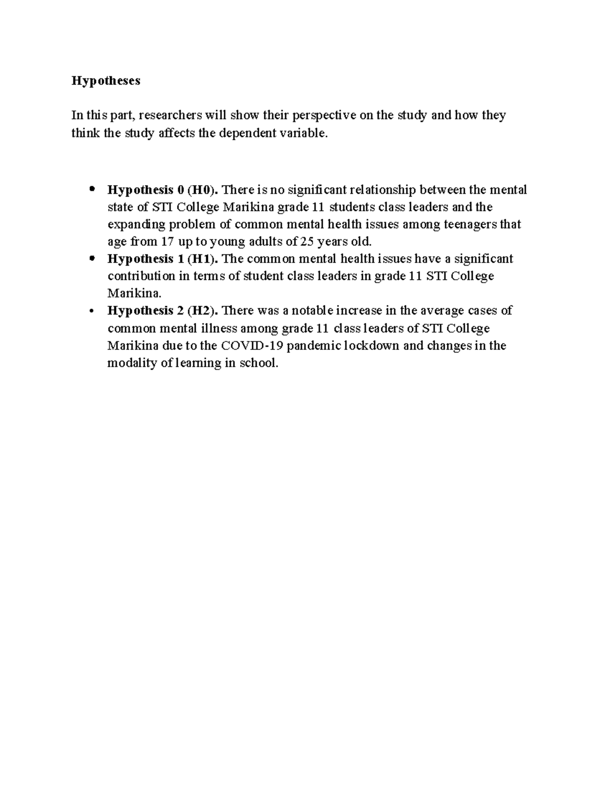 PR1 G1 Hypotheses Revised - Hypotheses In this part, researchers will ...