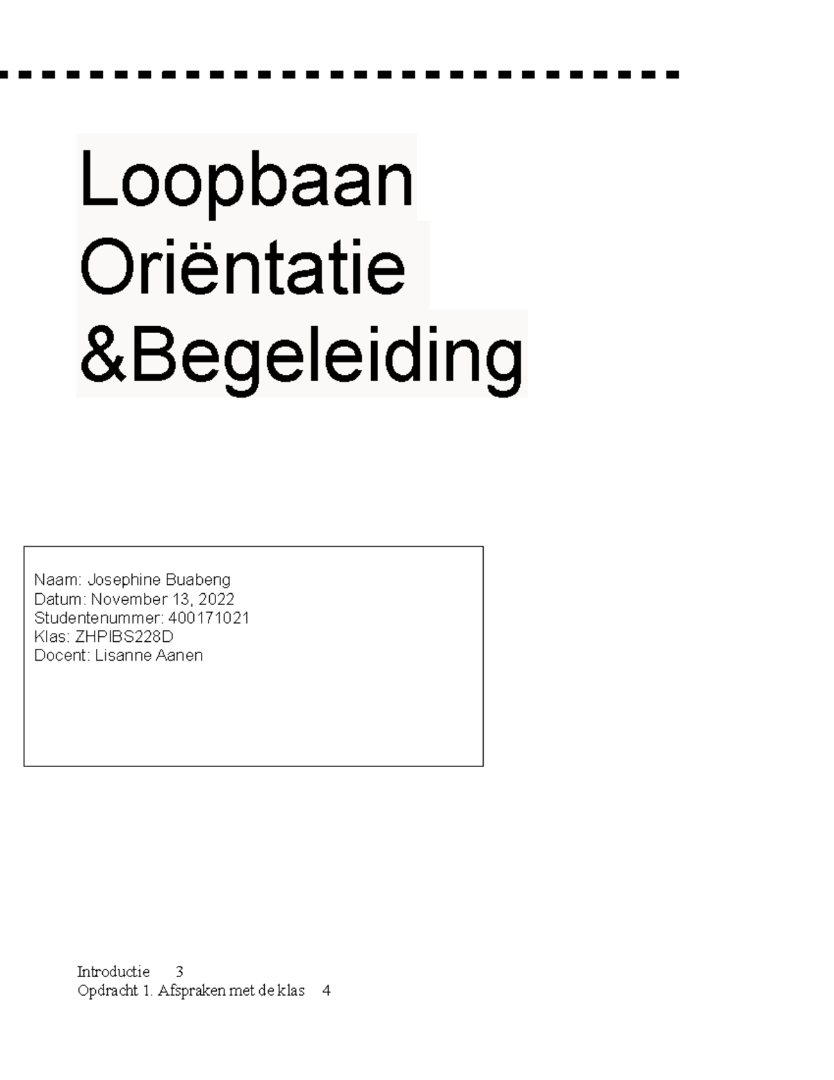 LOB portfolio Op 1 - lob van periode 1 van het schooljaar - Loopbaan ...