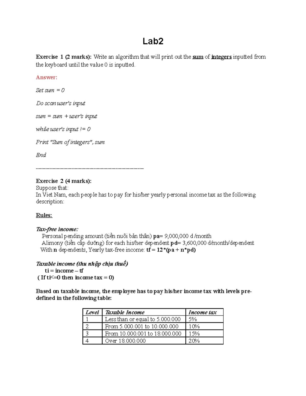 Ho Quang Vinh SE172678 Lab02 - Lab Exercise 1 (2 marks): the keyboard until the value 0 is ...