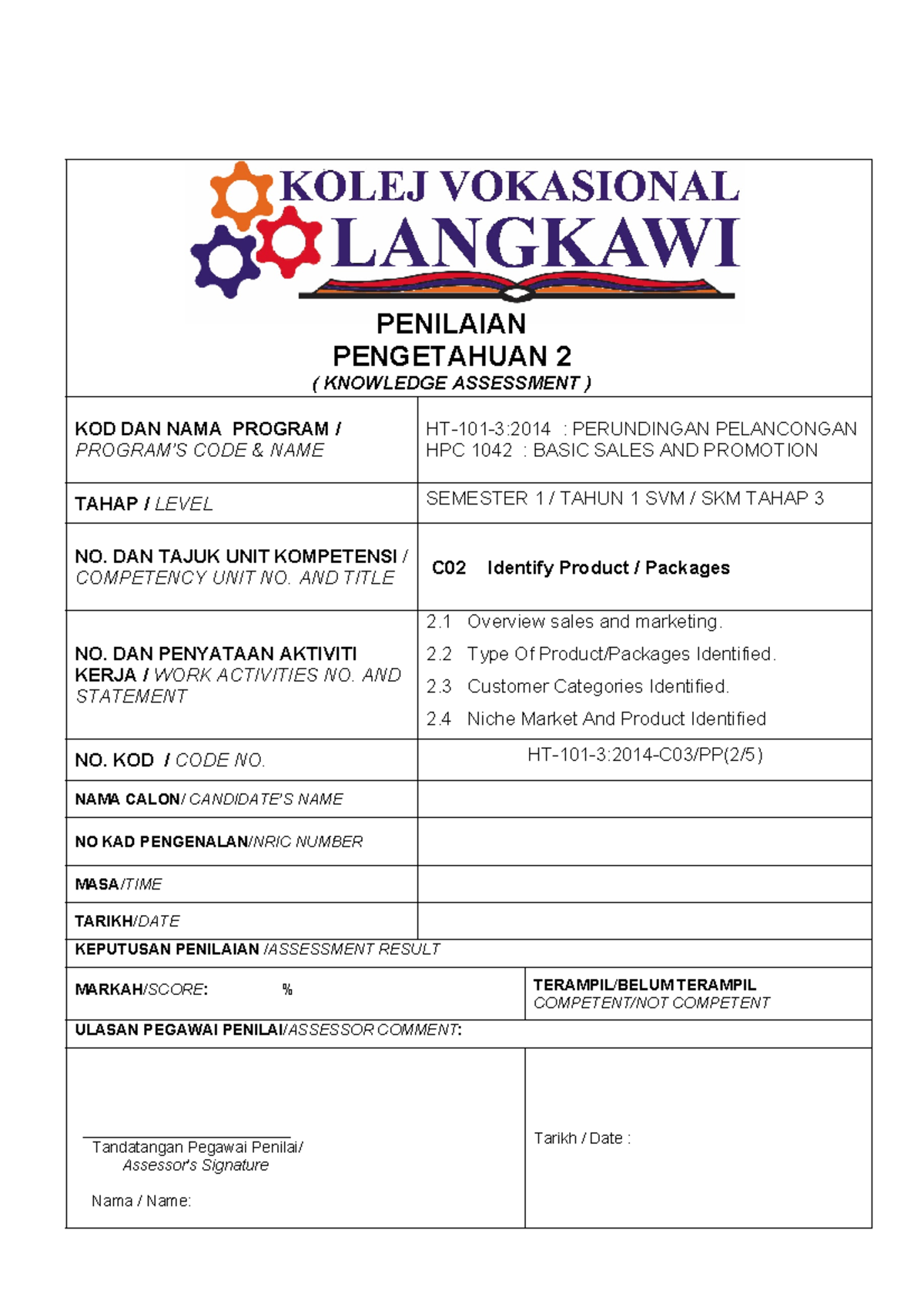 PDF document 2 - nota tugasan - PENILAIAN PENGETAHUAN 2 ( KNOWLEDGE ASSESSMENT ) KOD DAN NAMA ...