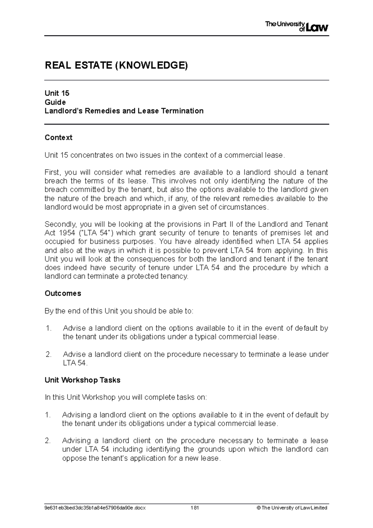 2223 re ws15 ce01 guide - Notes - REAL ESTATE (KNOWLEDGE) Unit 15 Guide ...