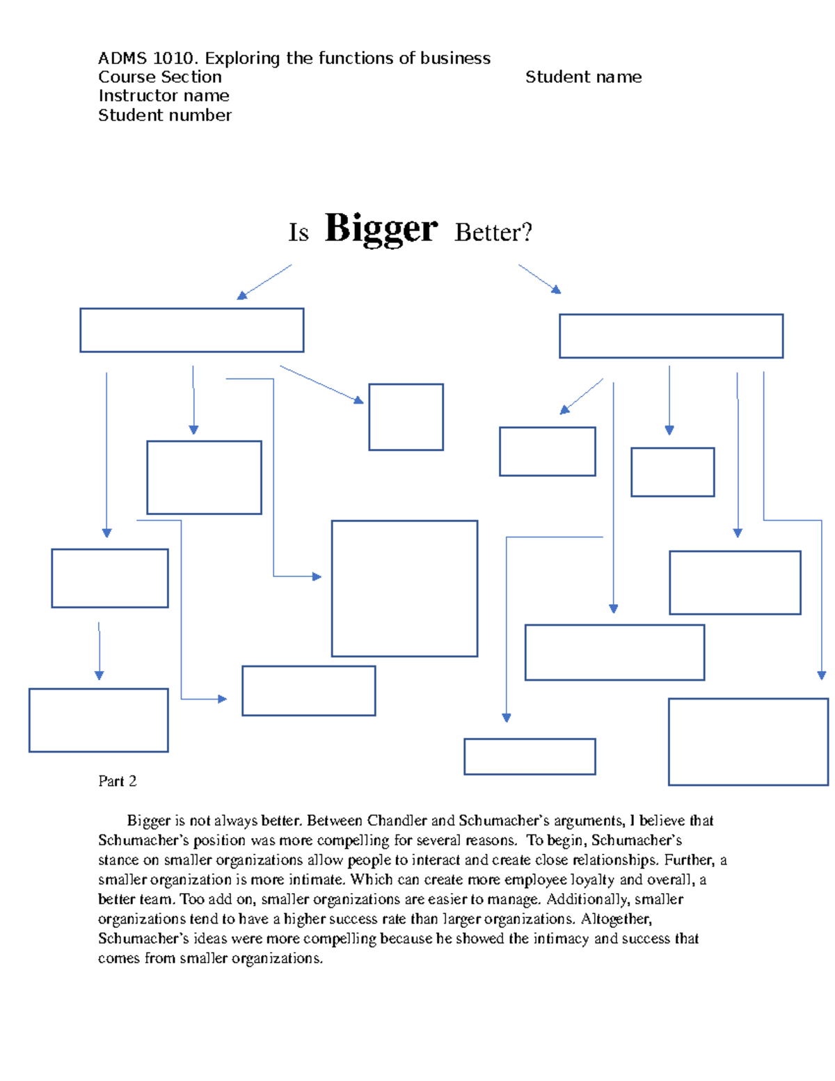 Is Bigger Better Assignment - ADMS 1010. Exploring the functions of business Course Section ...