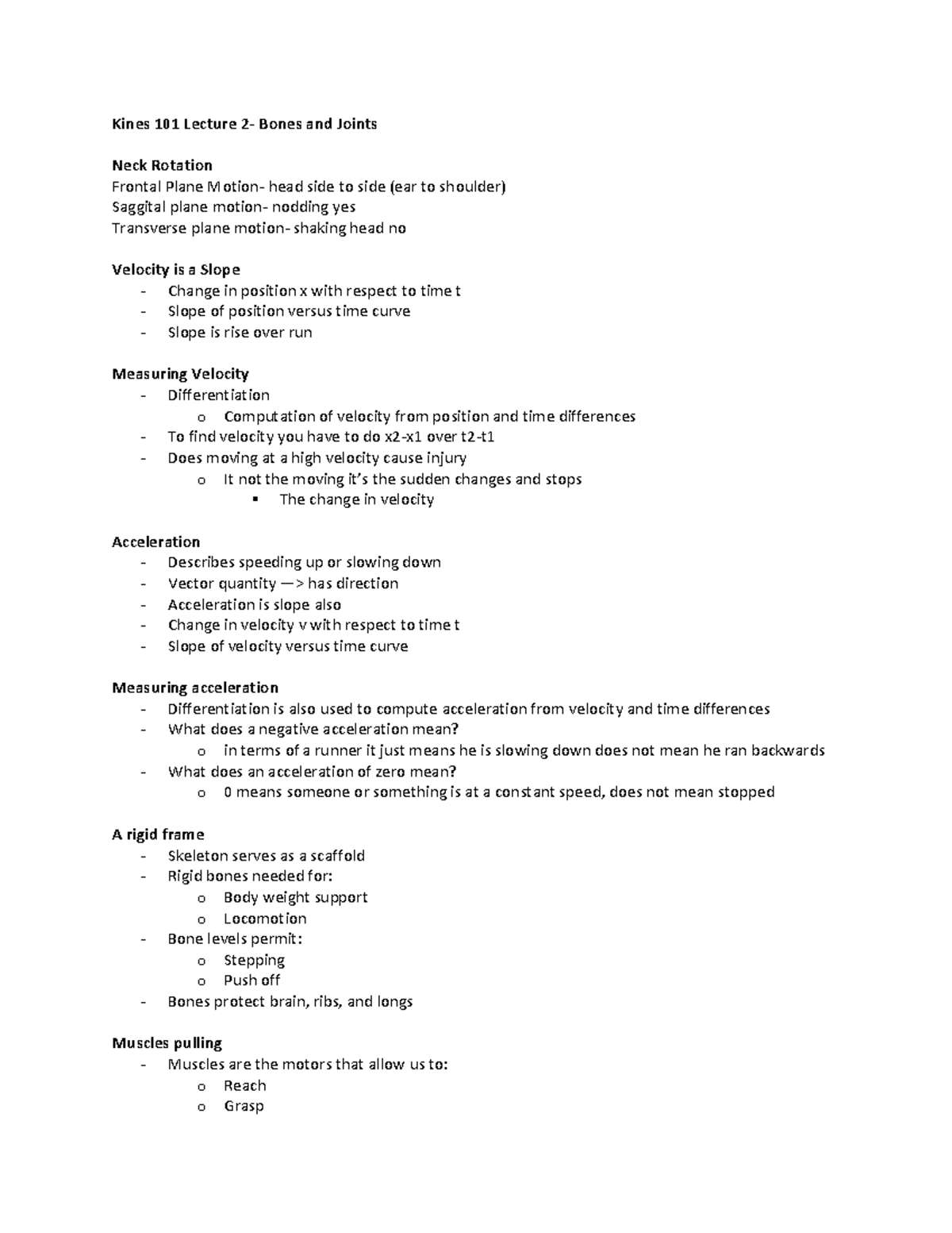 Kinesiology 101- lecture 2 - Kines 101 Lecture 2- Bones and Joints Neck Rotation Frontal Plane ...