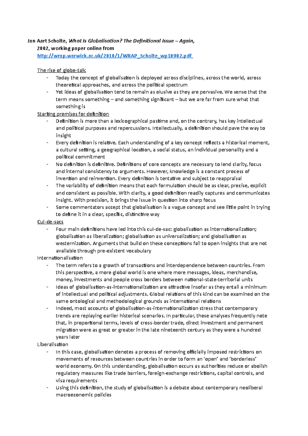 2 - Globalisation - Jan Aart Scholte, What Is Globalisation? The ...