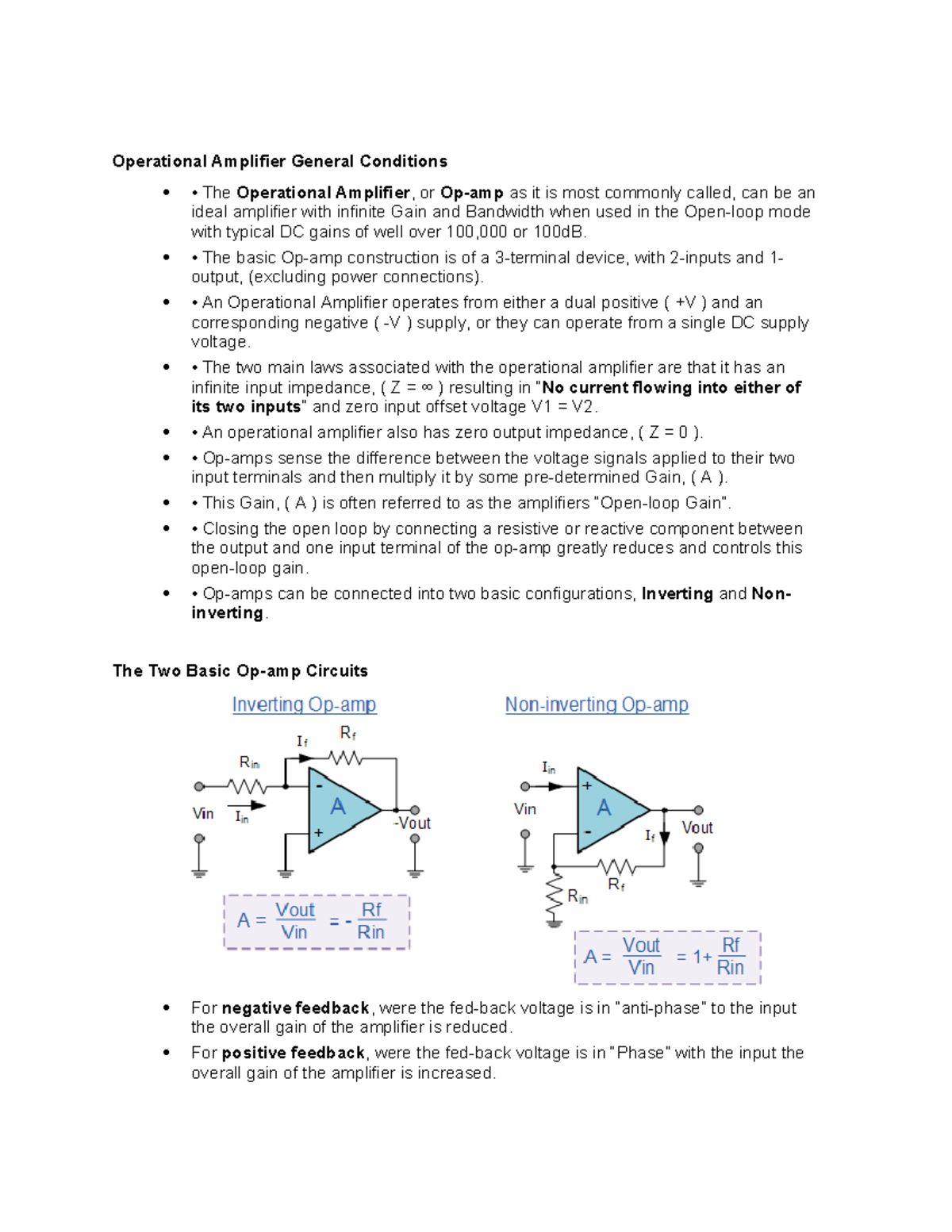 Operational Amplifier General Conditions- ELEX 2 - Operational Amplifier General Conditions ...