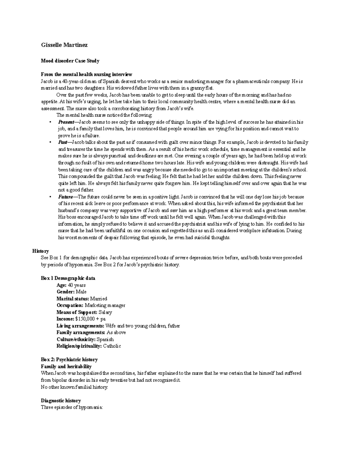 Mood Disorder Case Study - Gisselle Martinez Mood disorder Case Study ...