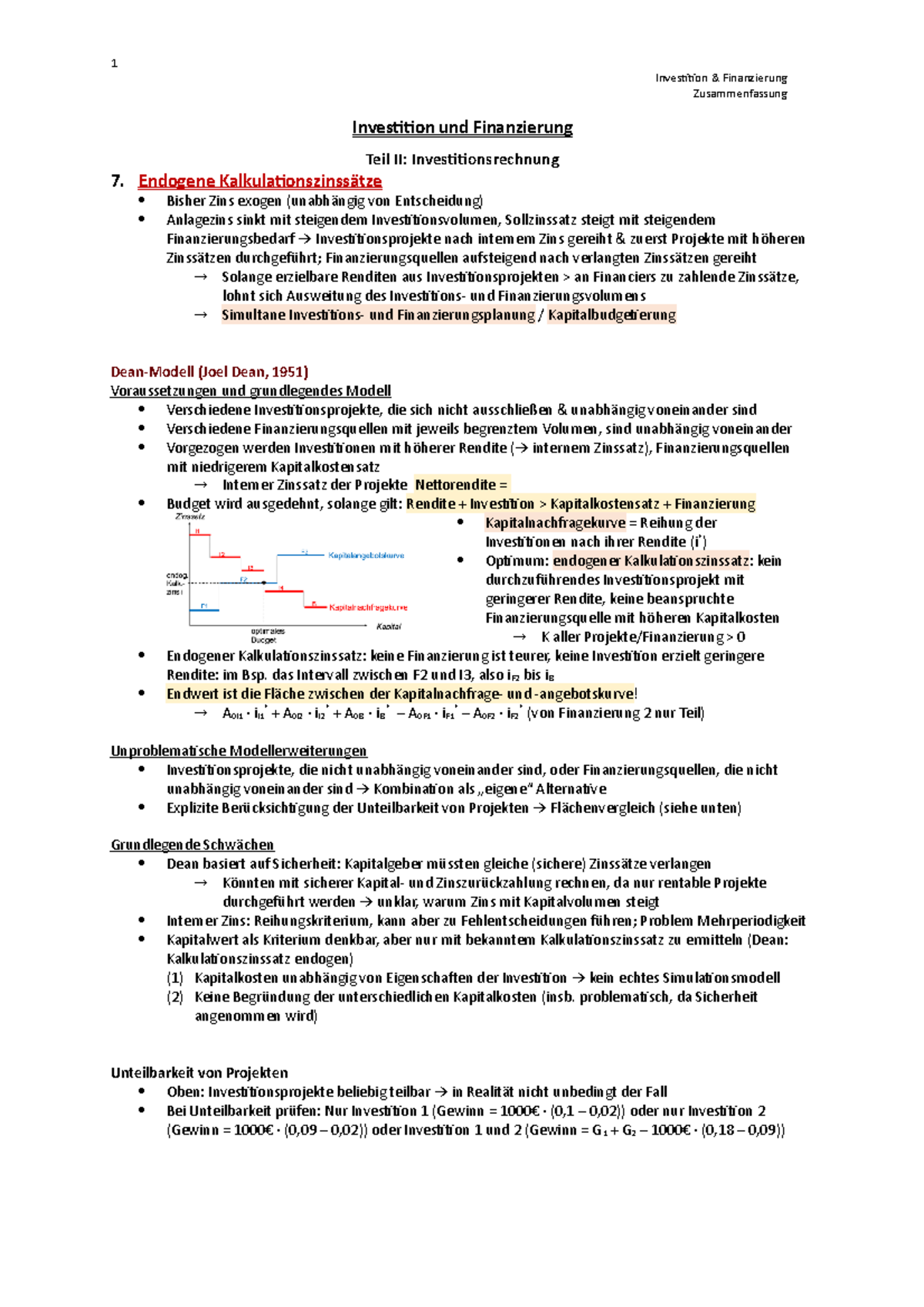I&F 7. Endogene Kalkulationssätze - 1 Investition & Finanzierung ...
