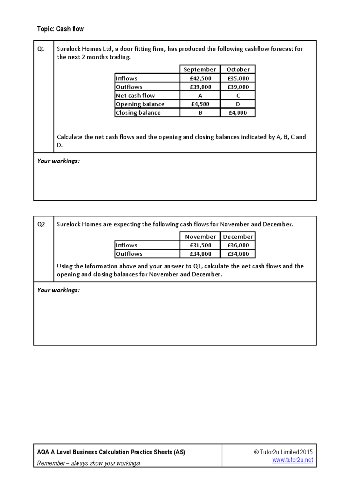 Cash flow - Cash flow practices - Topic: Cash flow AQA A Level Business ...