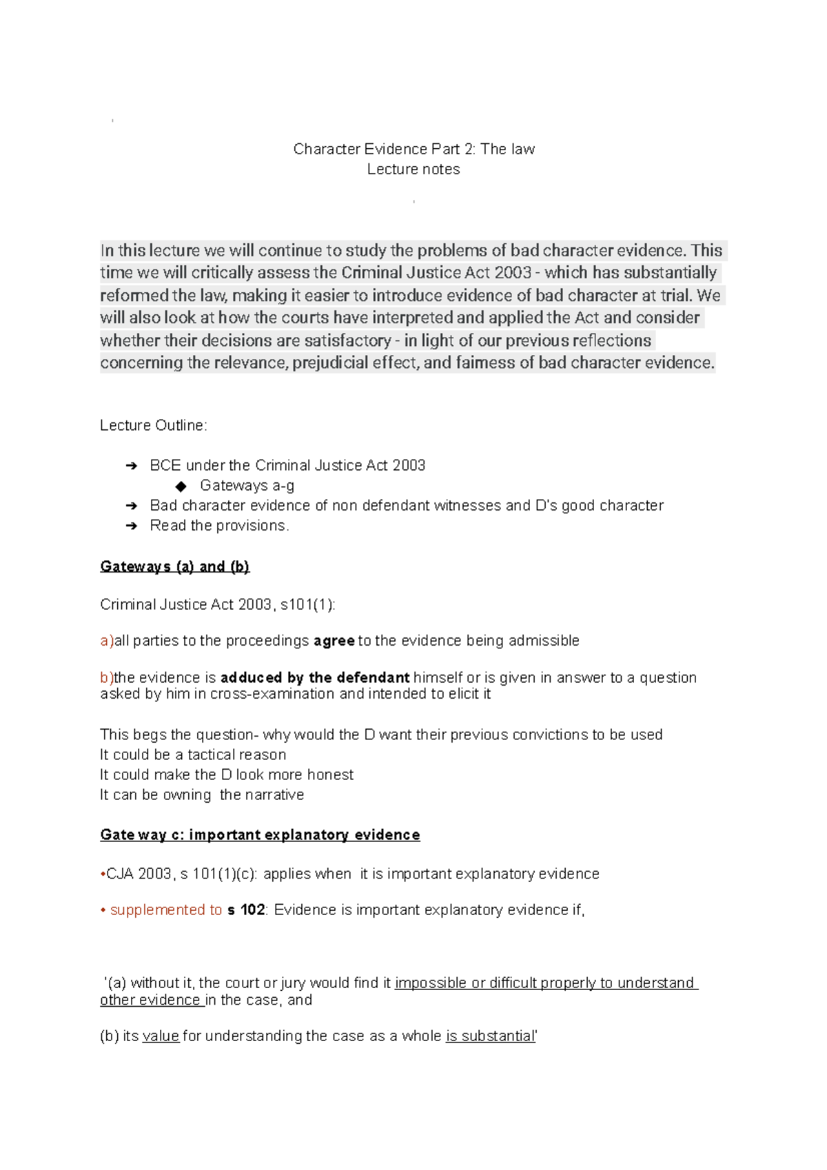 Character Evidence pt 2 LN - Character Evidence Part 2: The law Lecture ...