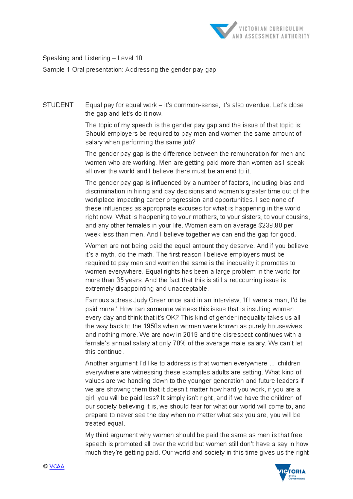 Level 10-Sample 1-transcript - Speaking and Listening – Level 10 Sample ...