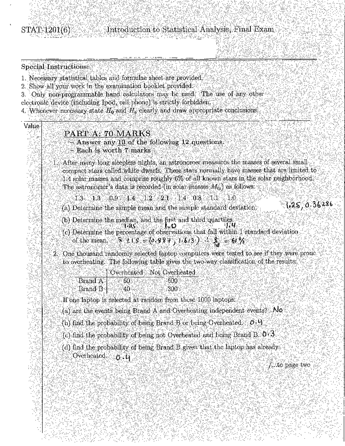 Exam 2007, questions and answers - . Page 2 of 5 Value 3. For any ...