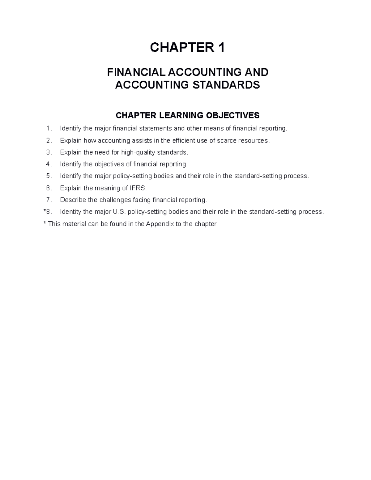 Ch01 - CHAPTER 1 FINANCIAL ACCOUNTING AND ACCOUNTING STANDARDS CHAPTER LEARNING OBJECTIVES ...