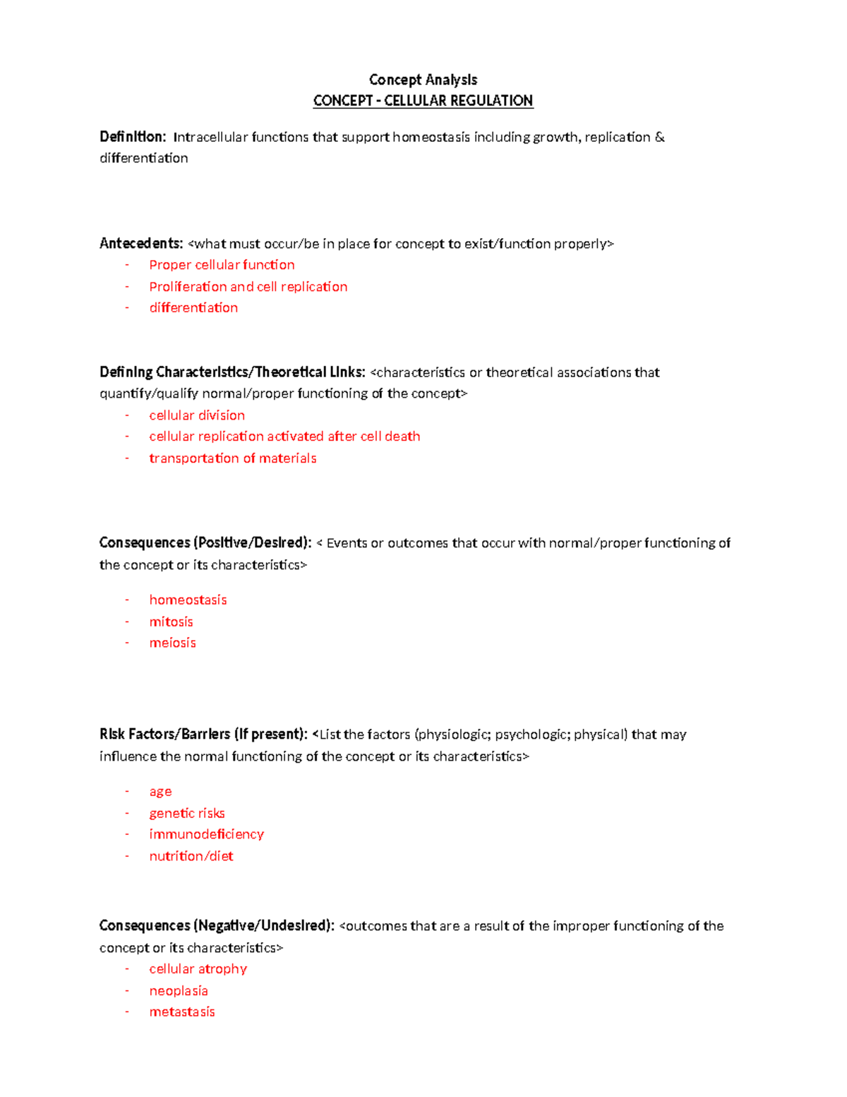 SV Concept Analysis Template Cellular Regulation - Concept Analysis ...