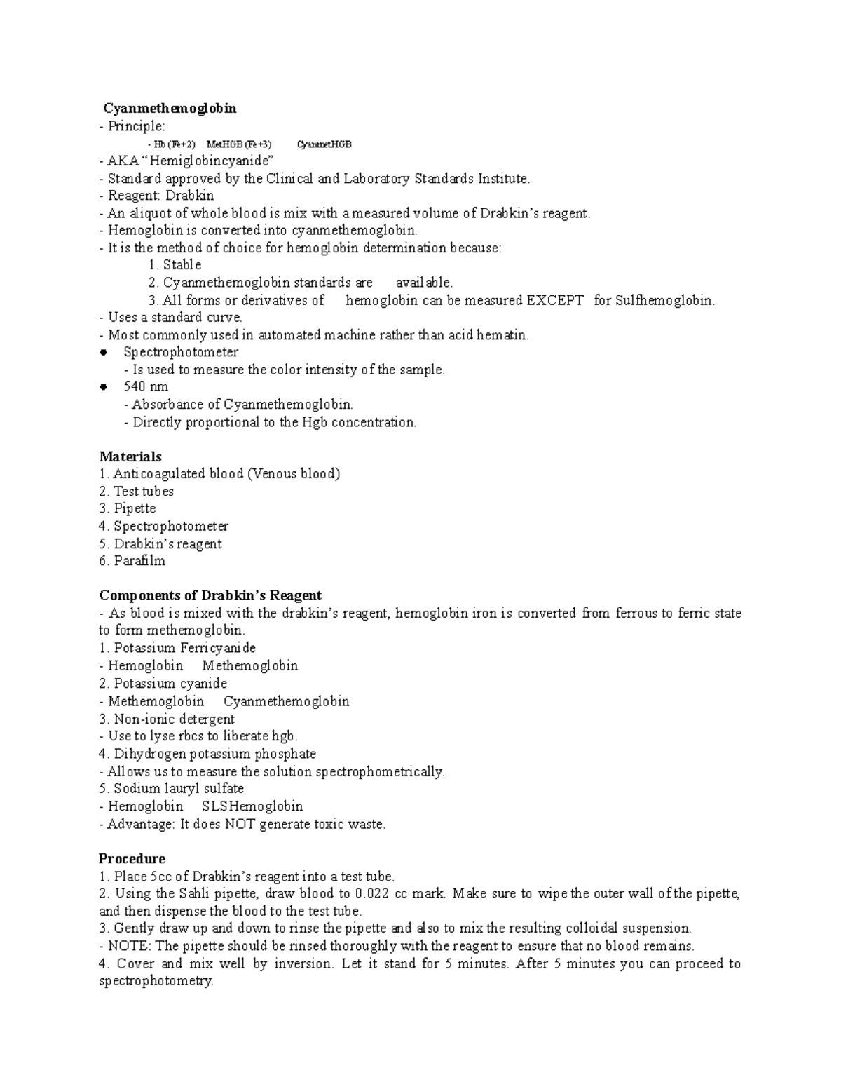 Hemoglobin Determination ( Cyanmethemoglobin ) - Cyanmethemoglobin ...