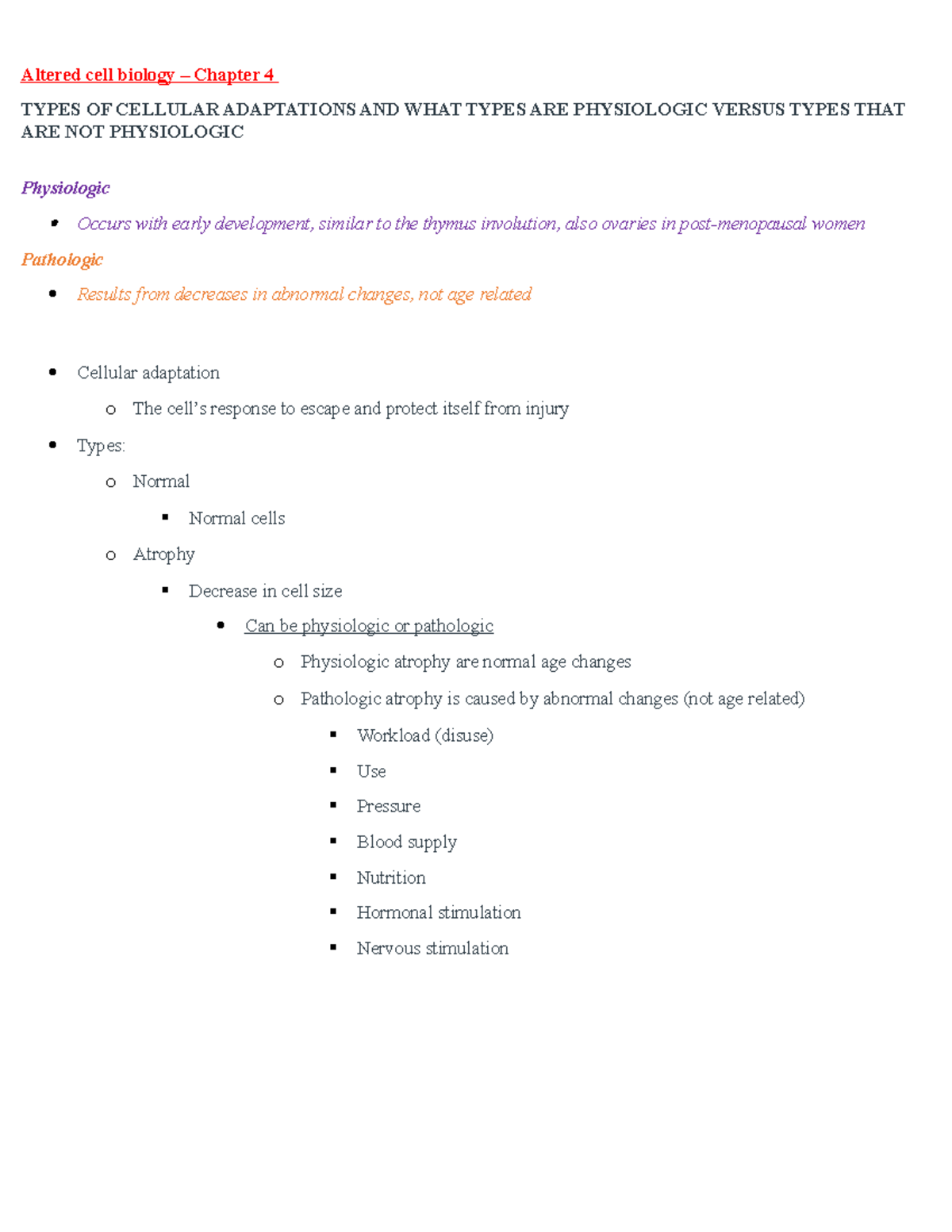 Patho Study Guide Exam #1 - Altered cell biology – Chapter 4 TYPES OF ...