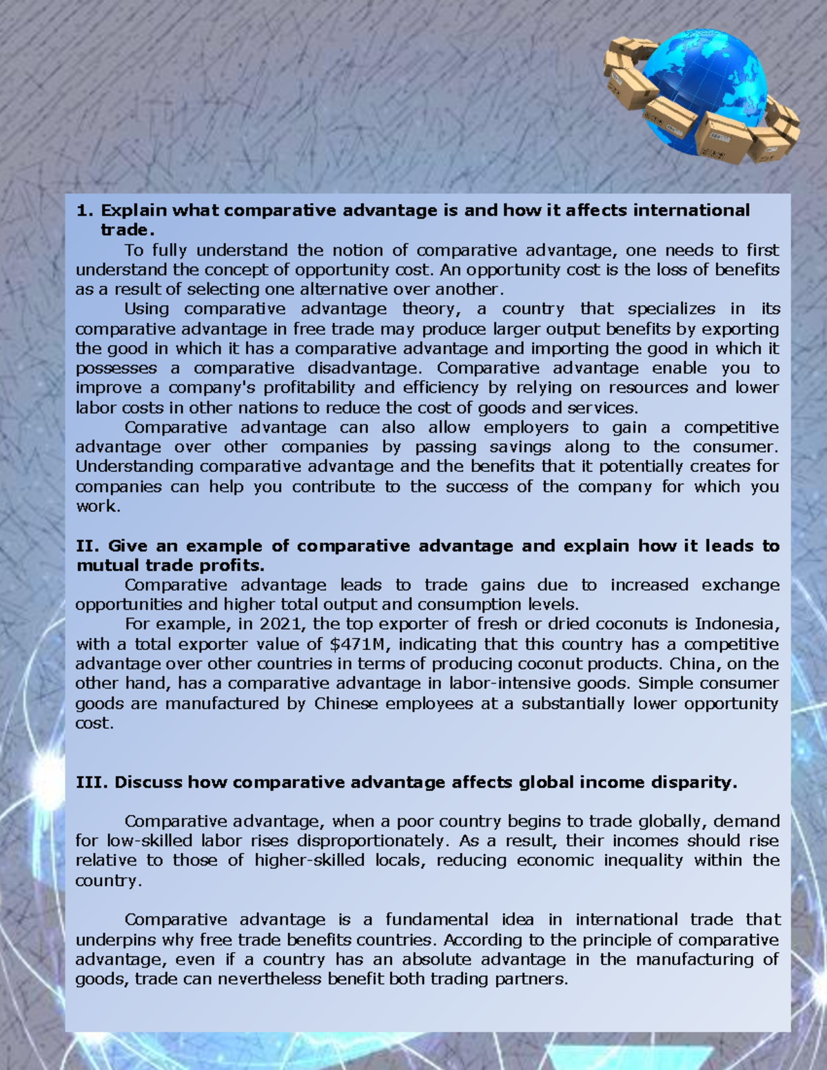 International Business and Trade - Explain what comparative advantage ...