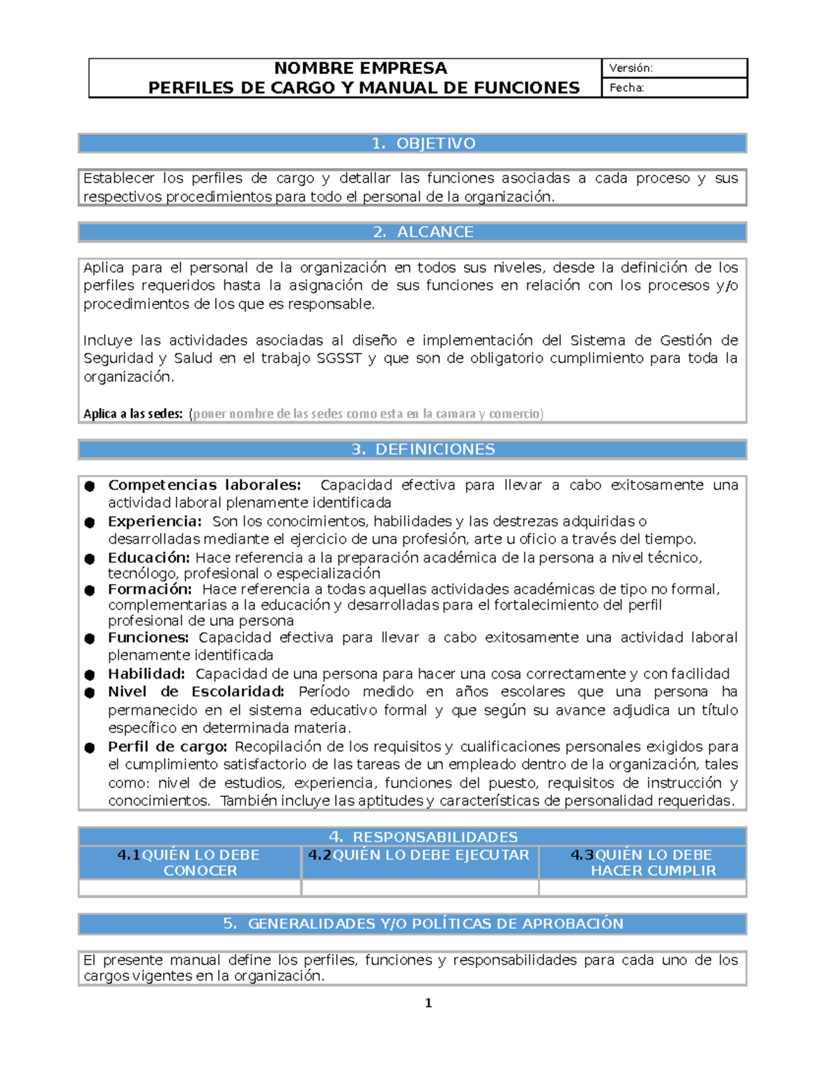2.Perfiles de cargo y manual de funciones - NOMBRE EMPRESA PERFILES DE ...
